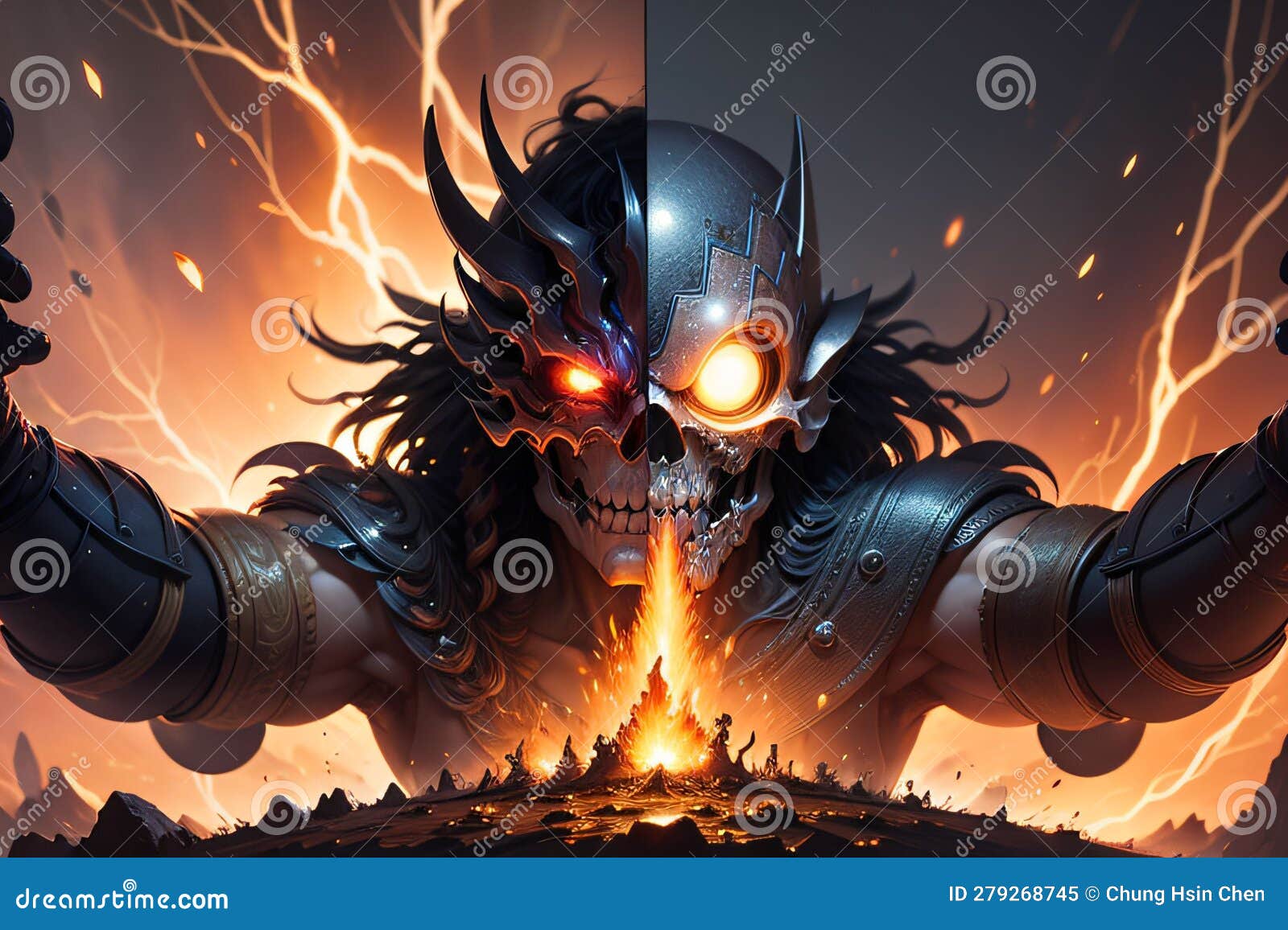 Skeleton of Demon Warrior in Fire with Generative AI Technology Stock ...