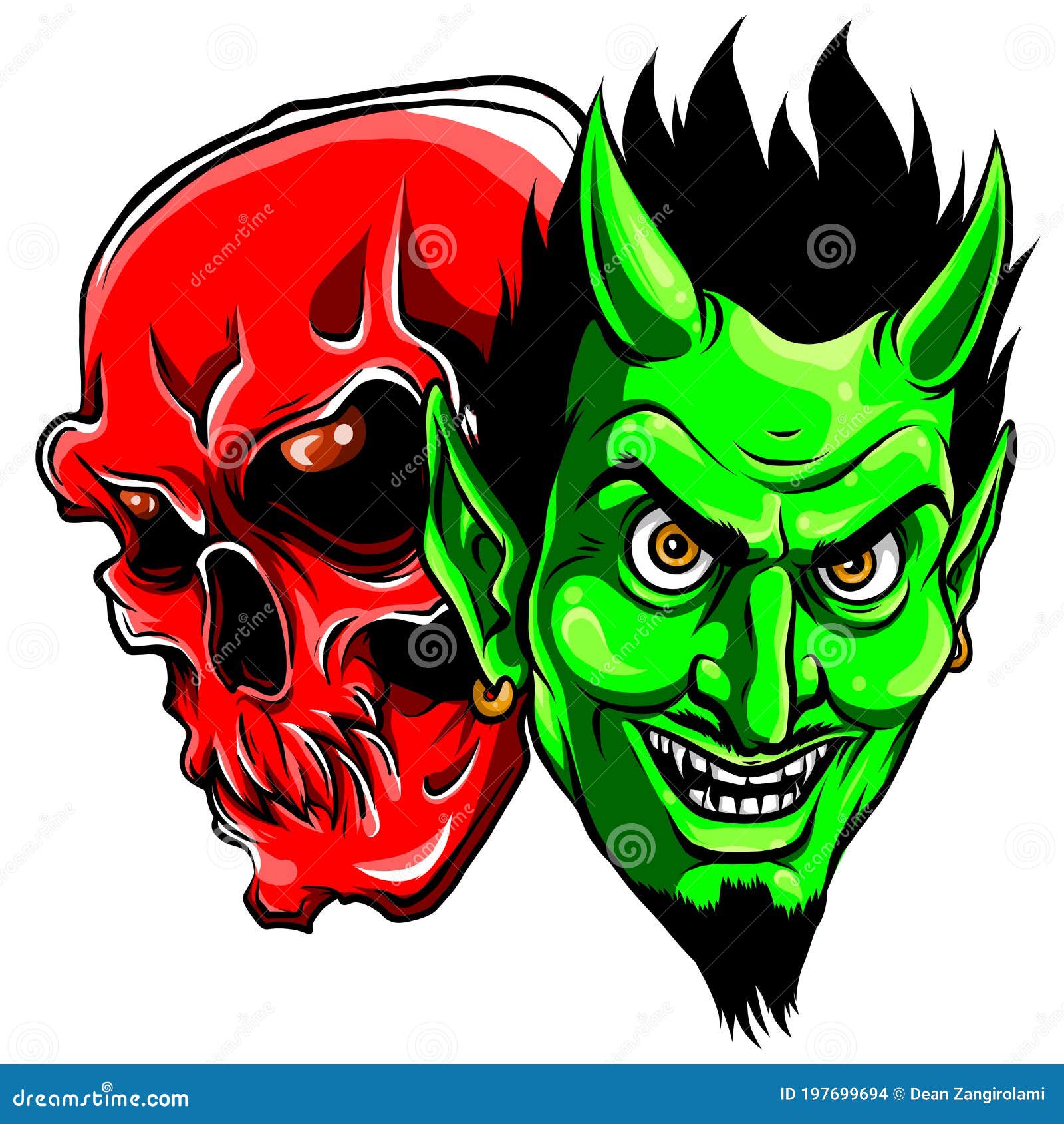 Skeleton and Devil Head Mascot Vector Illustration Stock Vector ...