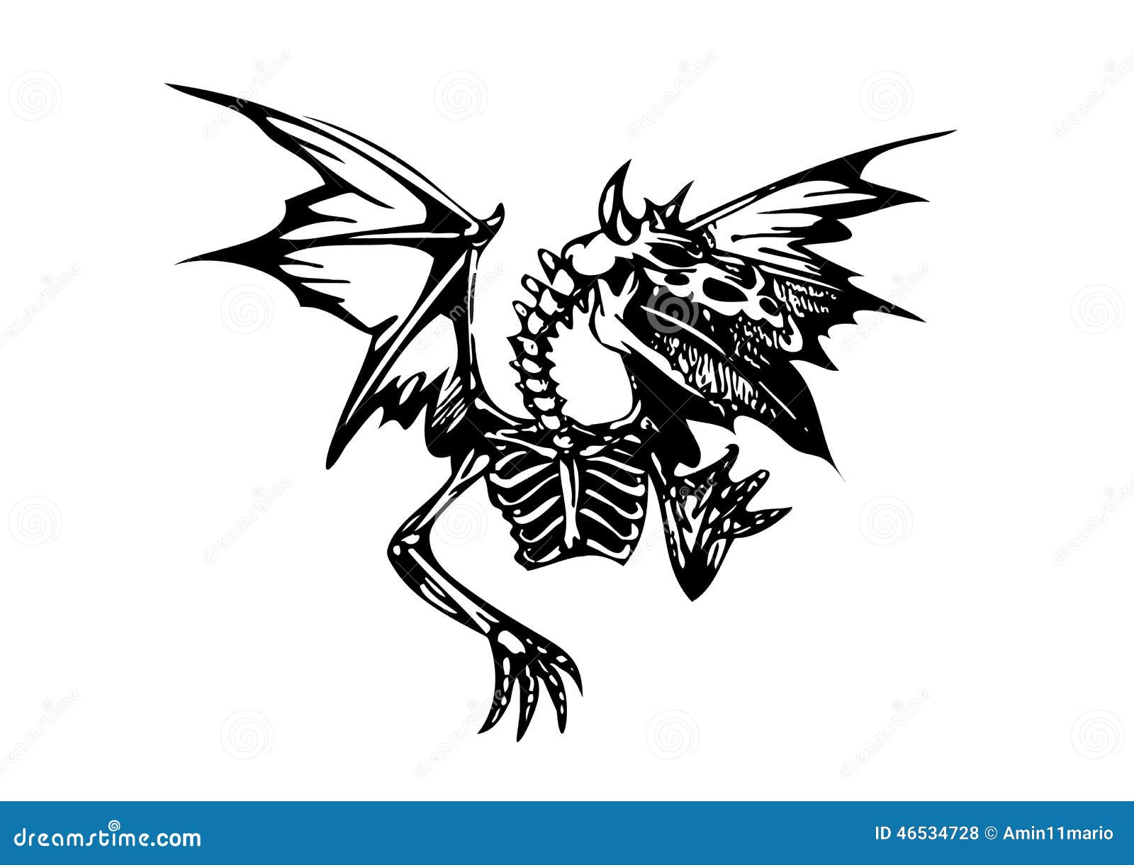 Skeleton Dragon Illustration Stock Illustration - Illustration of black ...