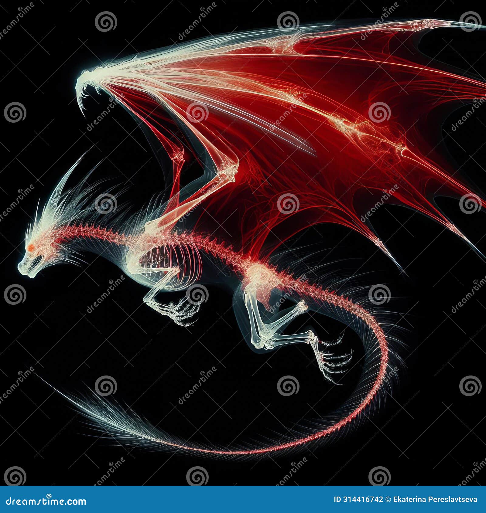 A Skeleton Dragon with Red Wings and White Head Stock Photo - Image of ...