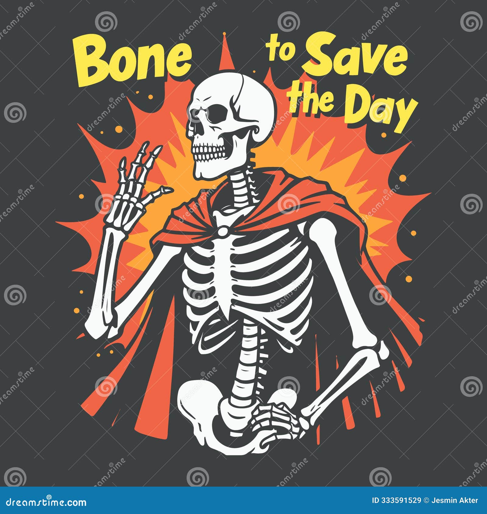 A Skeleton Dressed As a Superhero, Complete with a Red Cape and Text ...