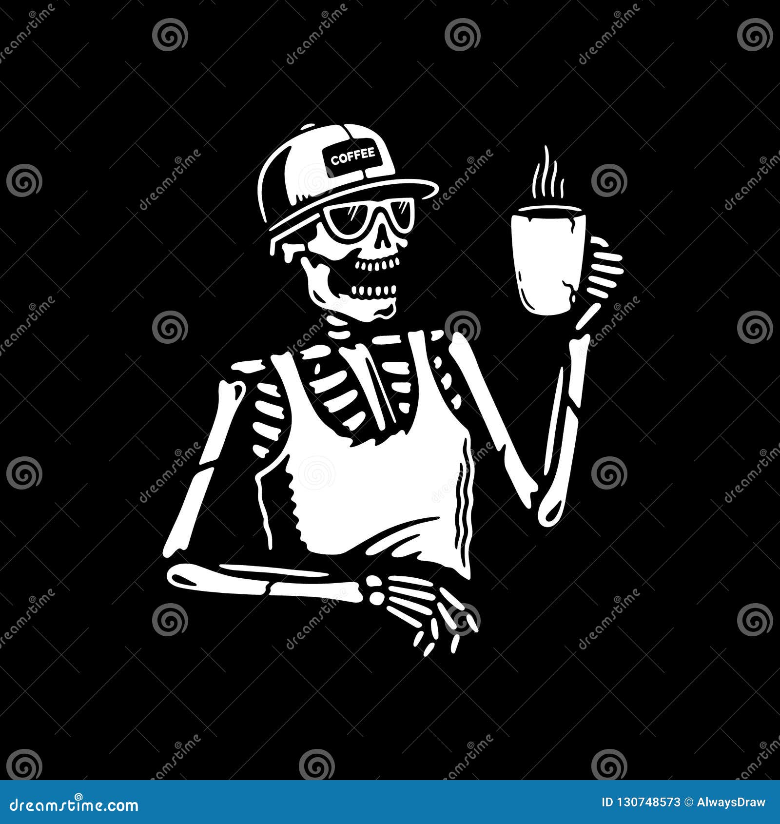SKELETON DRINKS COFFEE stock vector. Illustration of drinking - 130748573