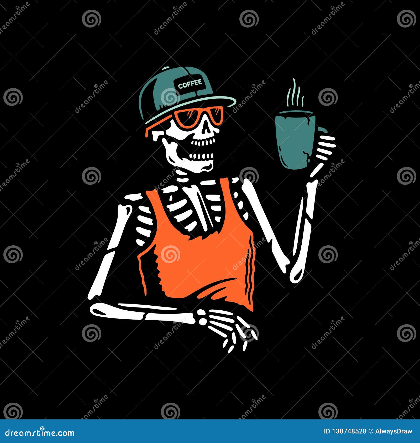 SKELETON DRINKS COFFEE COLOR Vector Illustration | CartoonDealer.com ...
