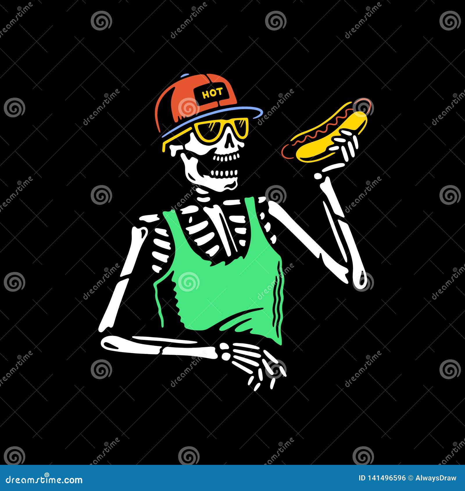 SKELETON EATING HOT DOG Cartoon Vector | CartoonDealer.com #141496607