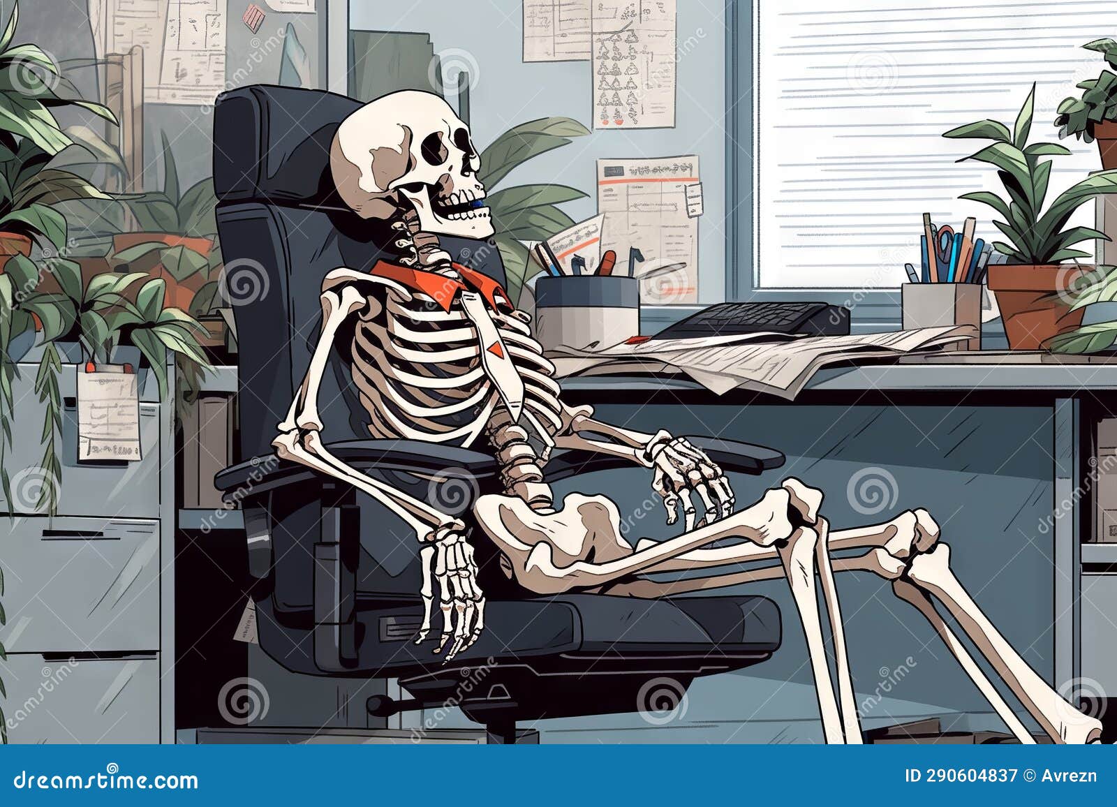 Skeleton Enjoys a Quiet Office Day, Generative AI Stock Image - Image ...