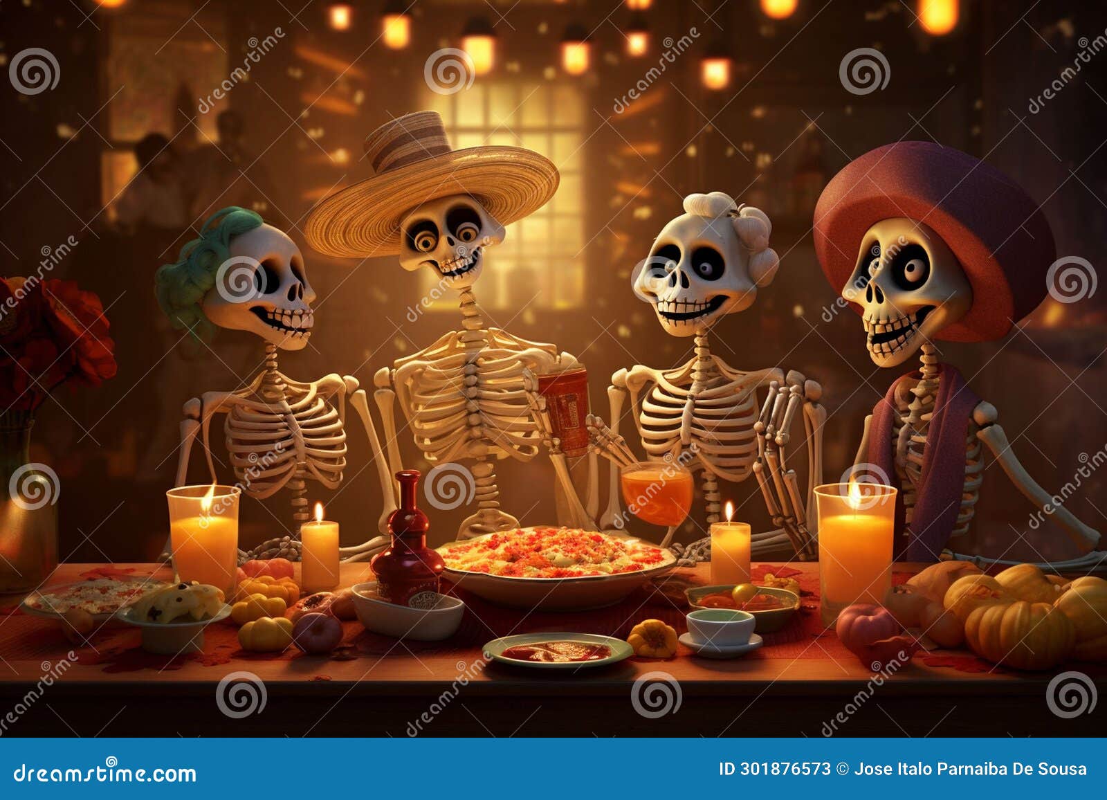Skeleton Family Celebrating Day of the Dead Stock Illustration ...