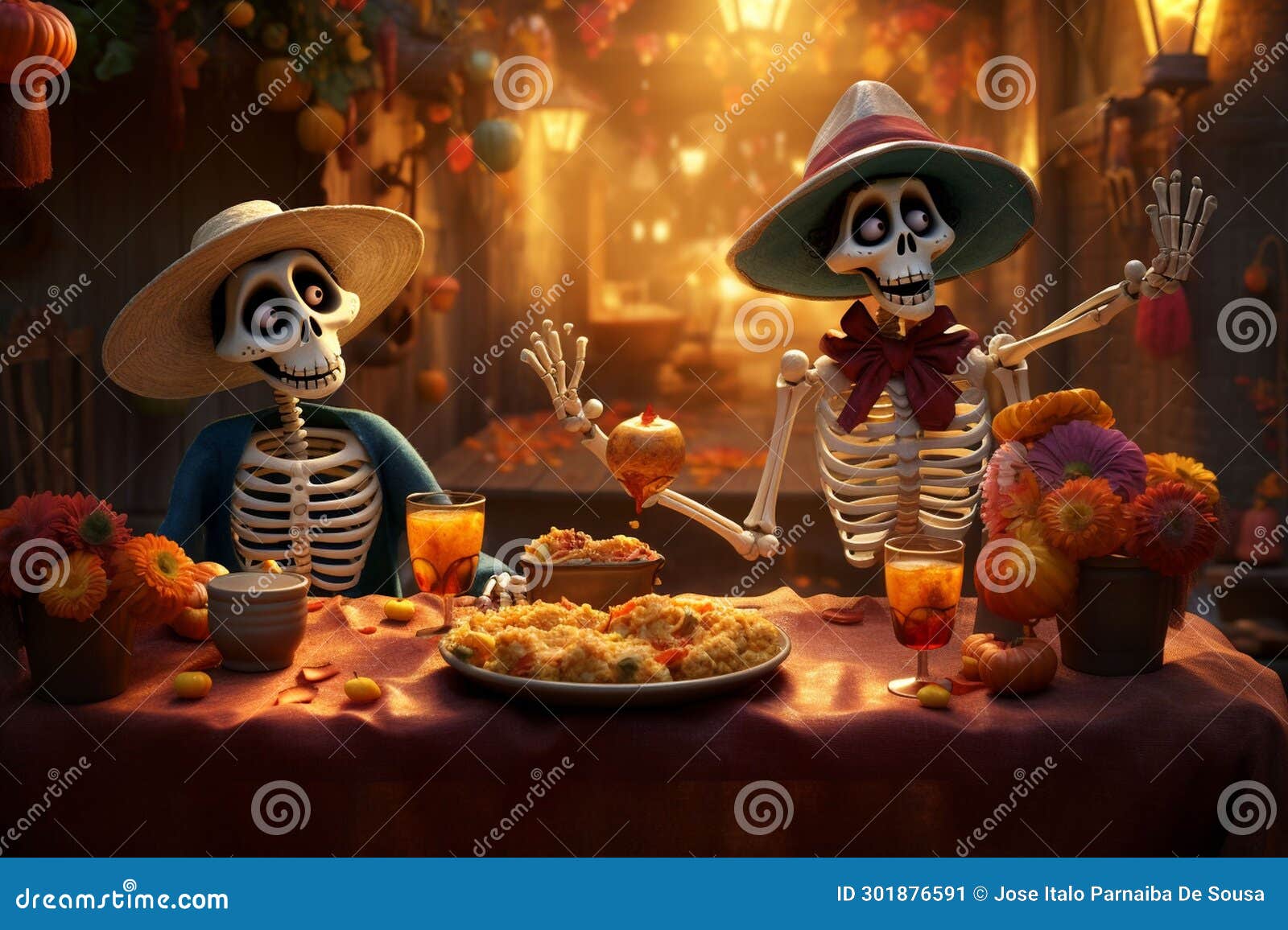 Skeleton Family Celebrating Day of the Dead Stock Illustration ...