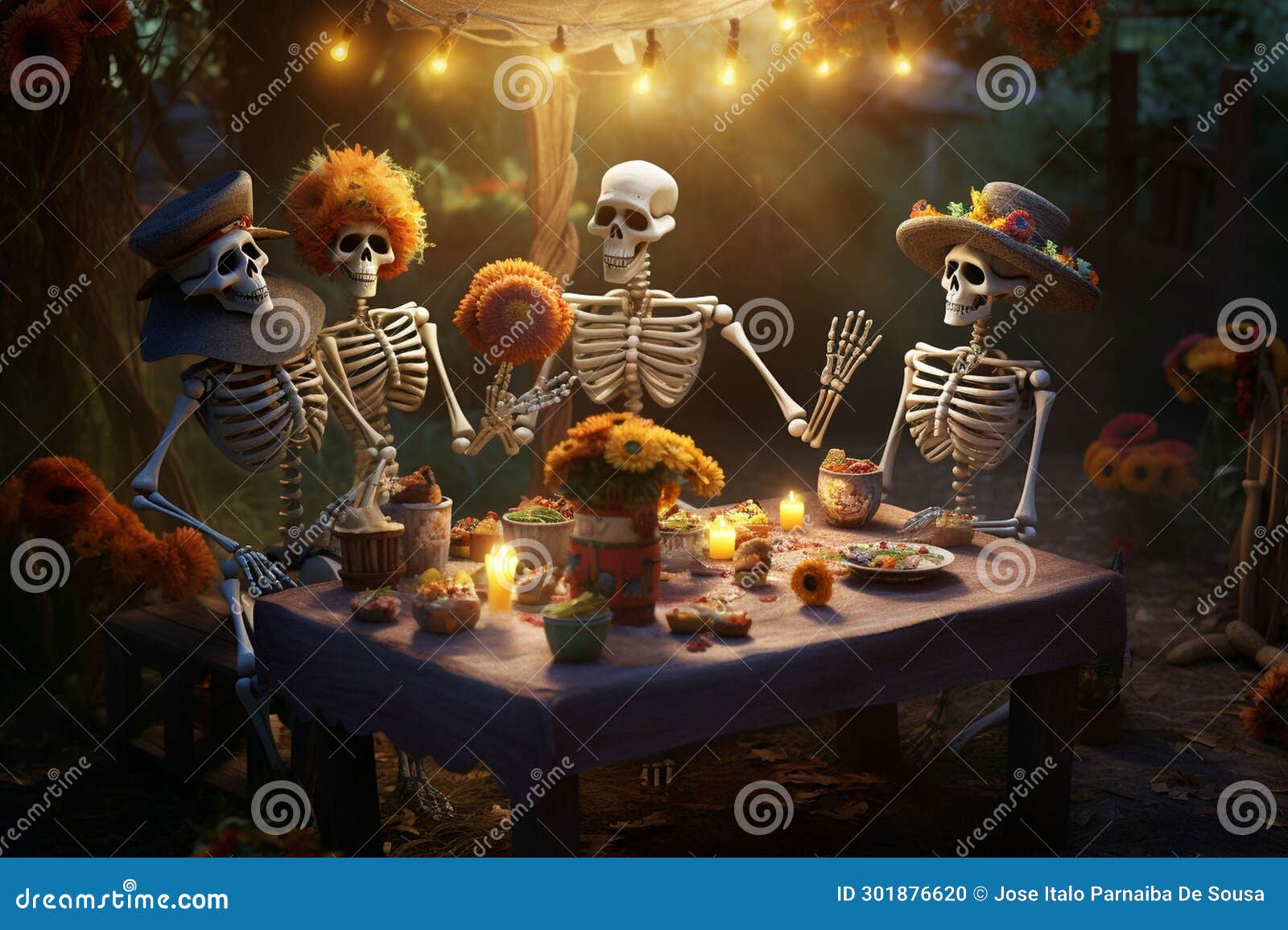 Skeleton Family Celebrating Day of the Dead Stock Illustration ...