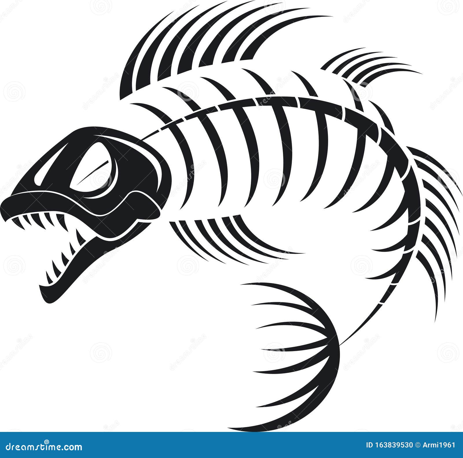 Skeleton fish stock vector. Illustration of character - 163839530