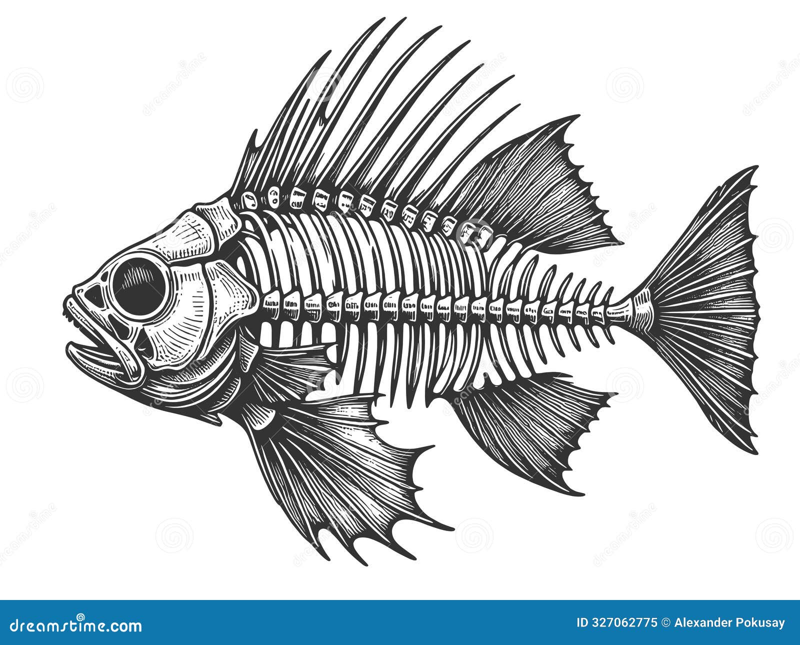 Skeleton of Fish Engraving Vector Illustration Stock Illustration ...