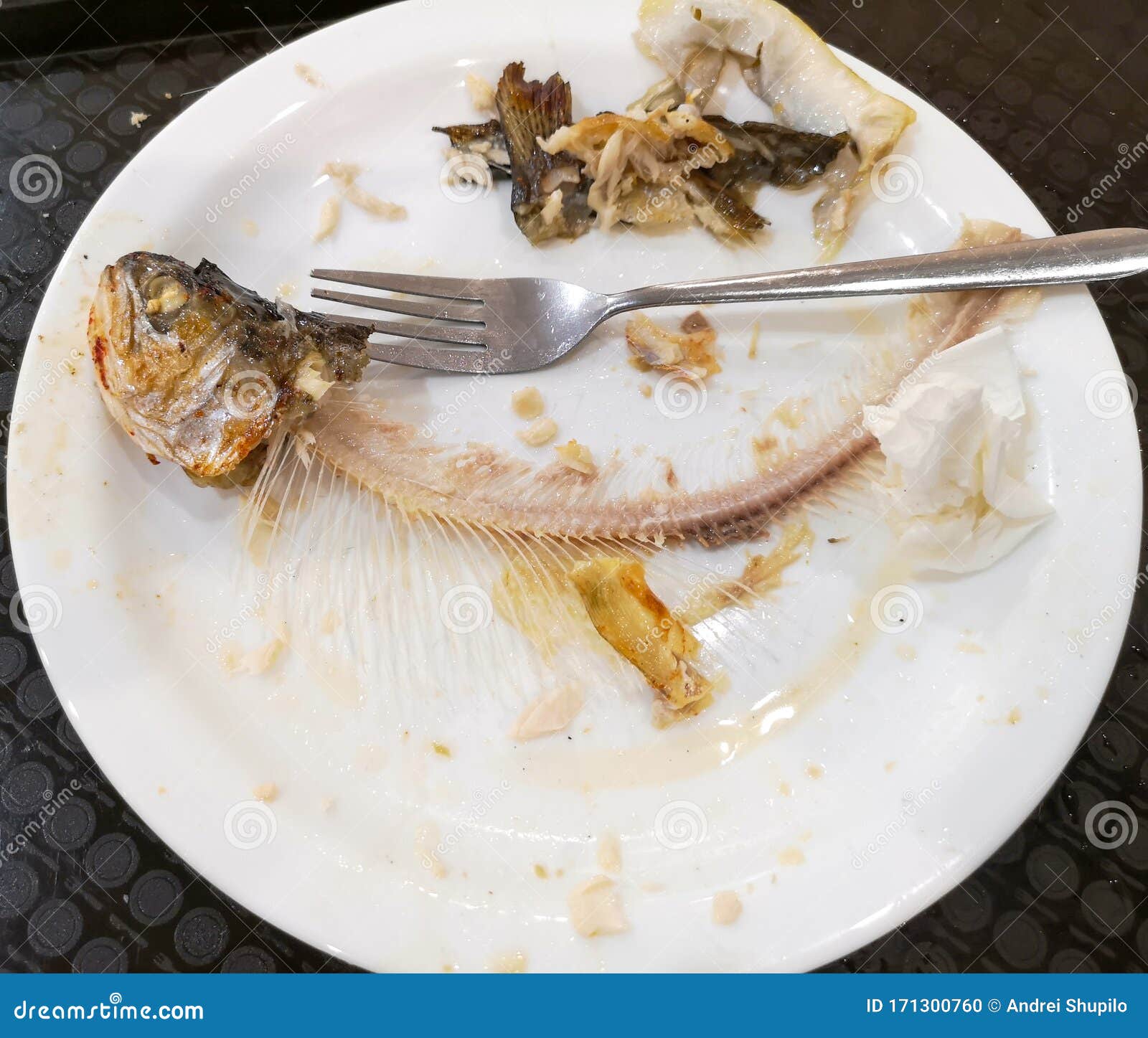 Skeleton of Fish in a Plate with a Fork Stock Photo - Image of food ...