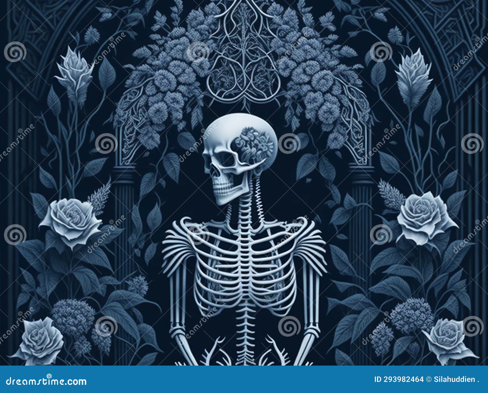 A Skeleton with Flowers in Front of a Frame Stock Illustration ...