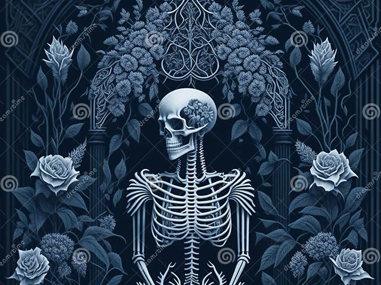 A Skeleton with Flowers in Front of a Frame Stock Illustration ...