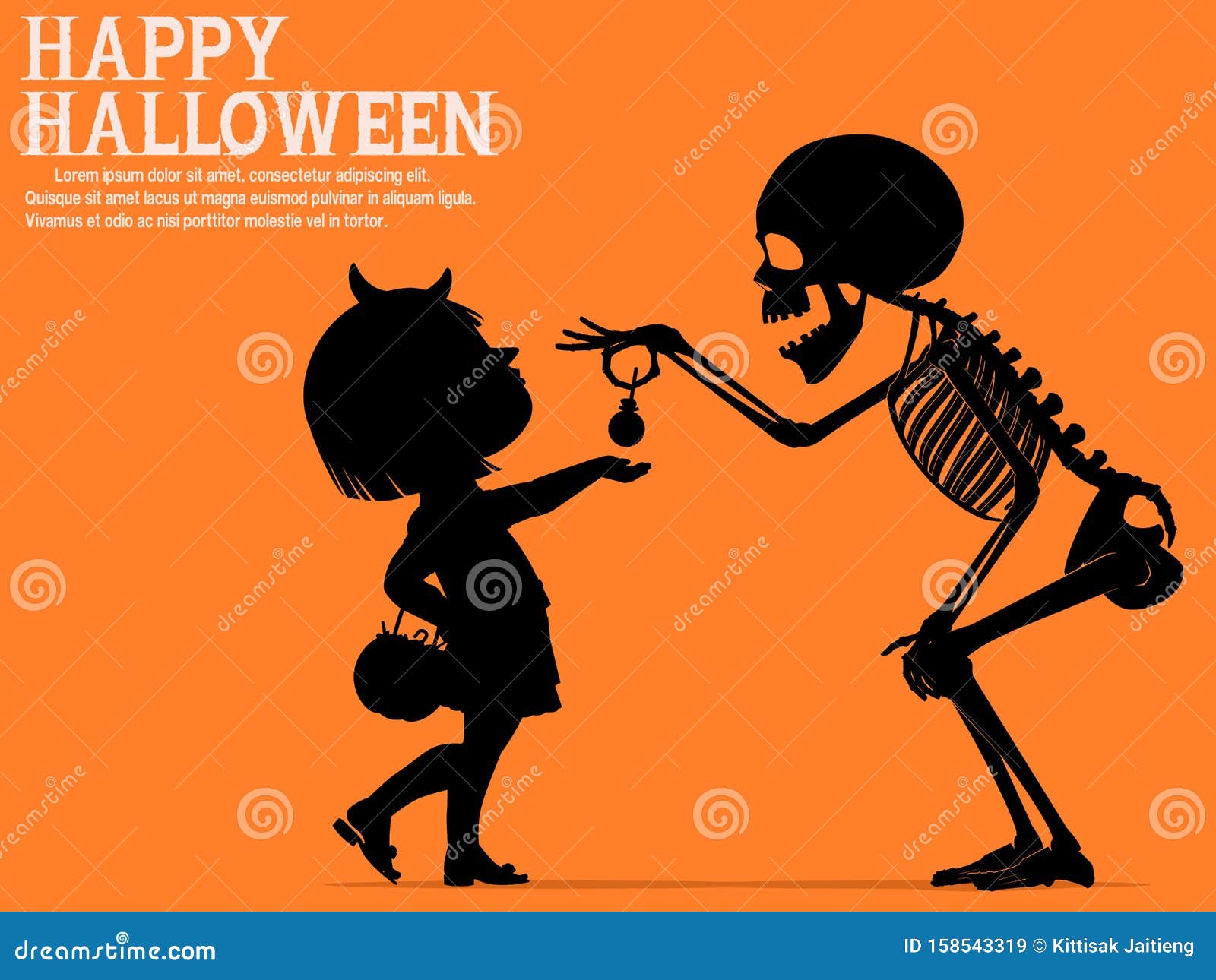 A Skeleton is Giving a Little Girl Some Candy Stock Vector ...