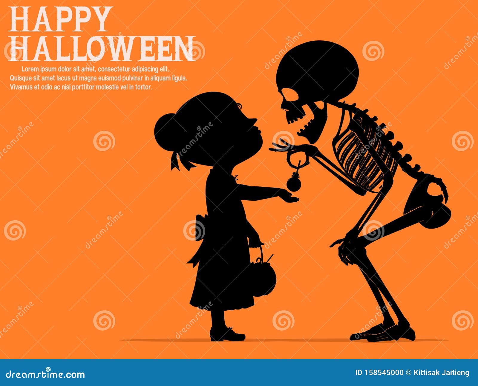 A Skeleton is Giving a Little Girl Some Candy Stock Vector ...