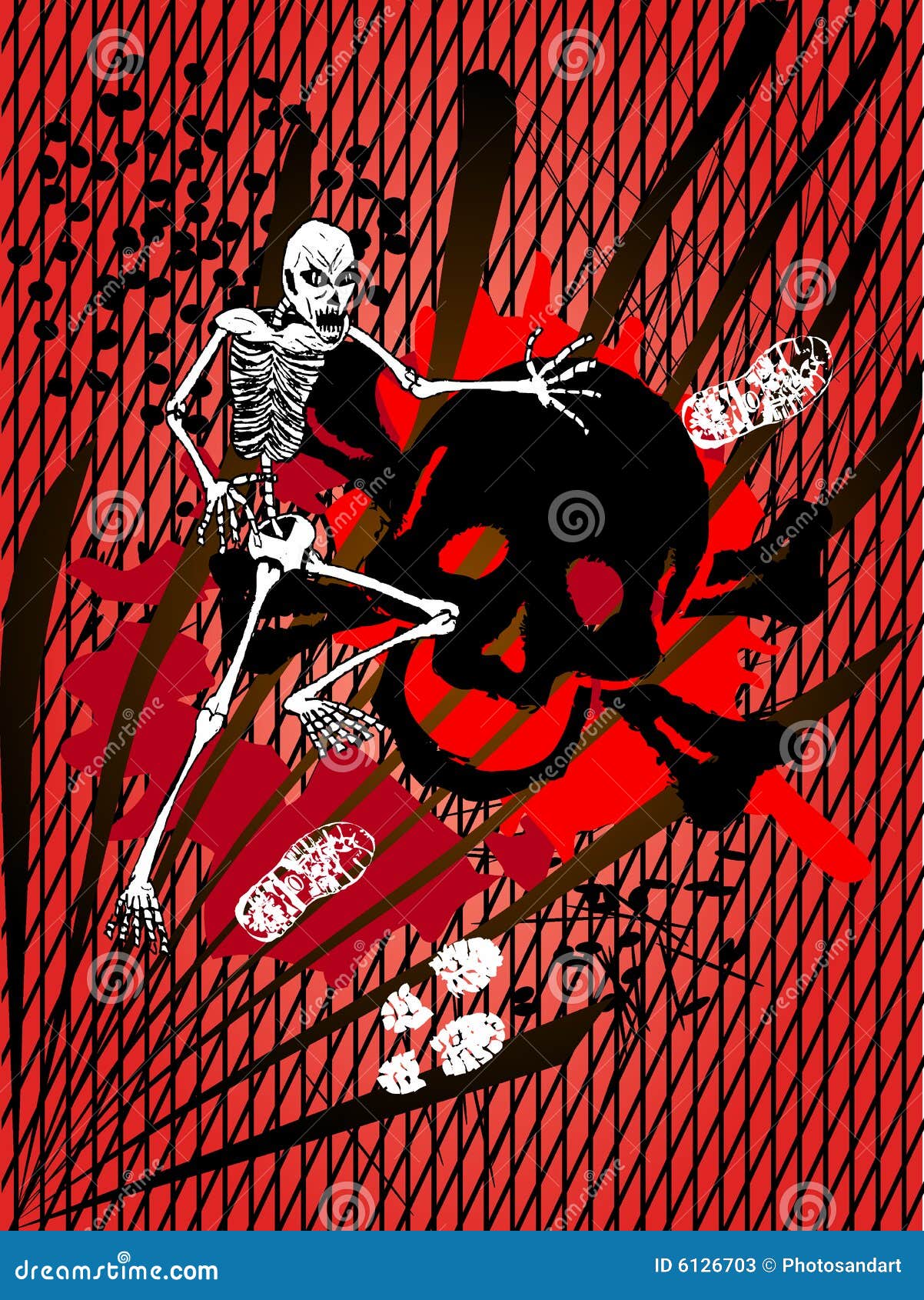 Skeleton Graffiti Painted Wall Stock Illustration - Illustration of ...