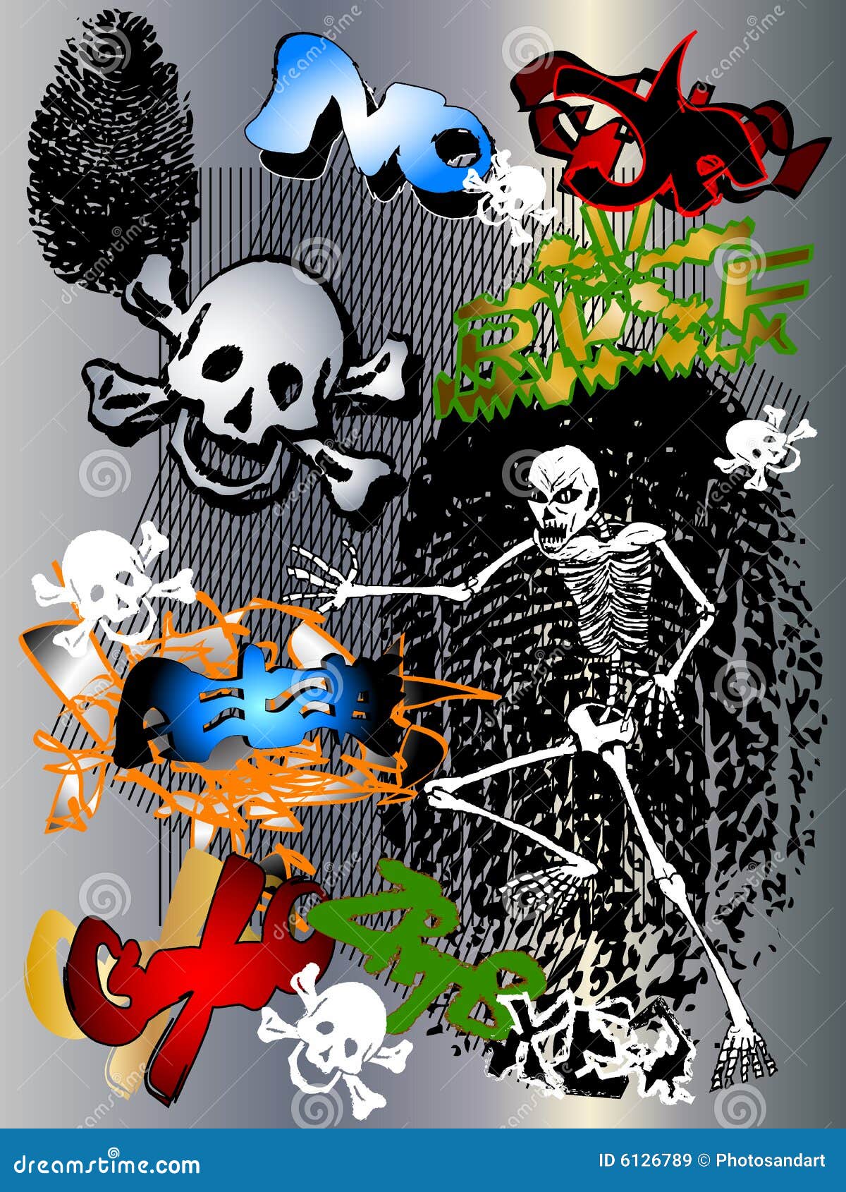 Skeleton Graffiti Painted Wall Stock Illustration - Illustration of ...