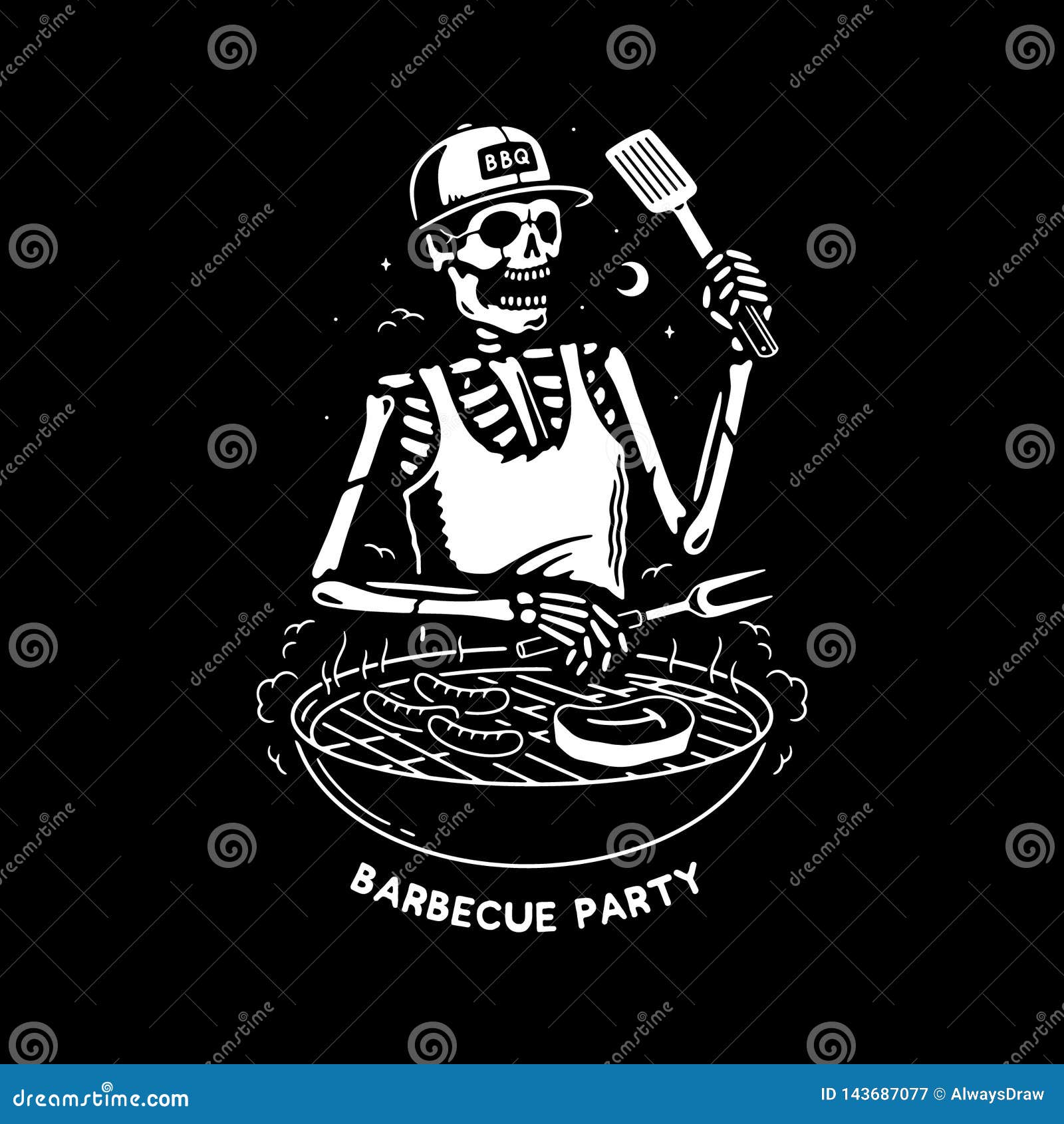 SKELETON GRILL MASTER BARBECUE COLOR Vector Illustration ...