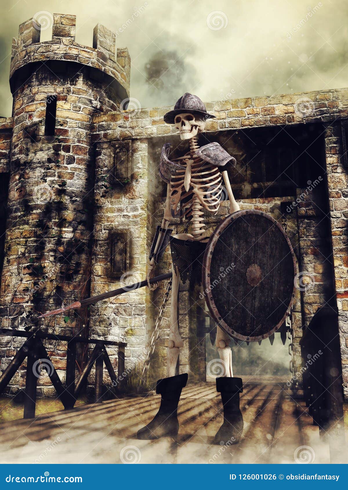 Skeleton Guard in Front of a Castle Stock Illustration - Illustration ...
