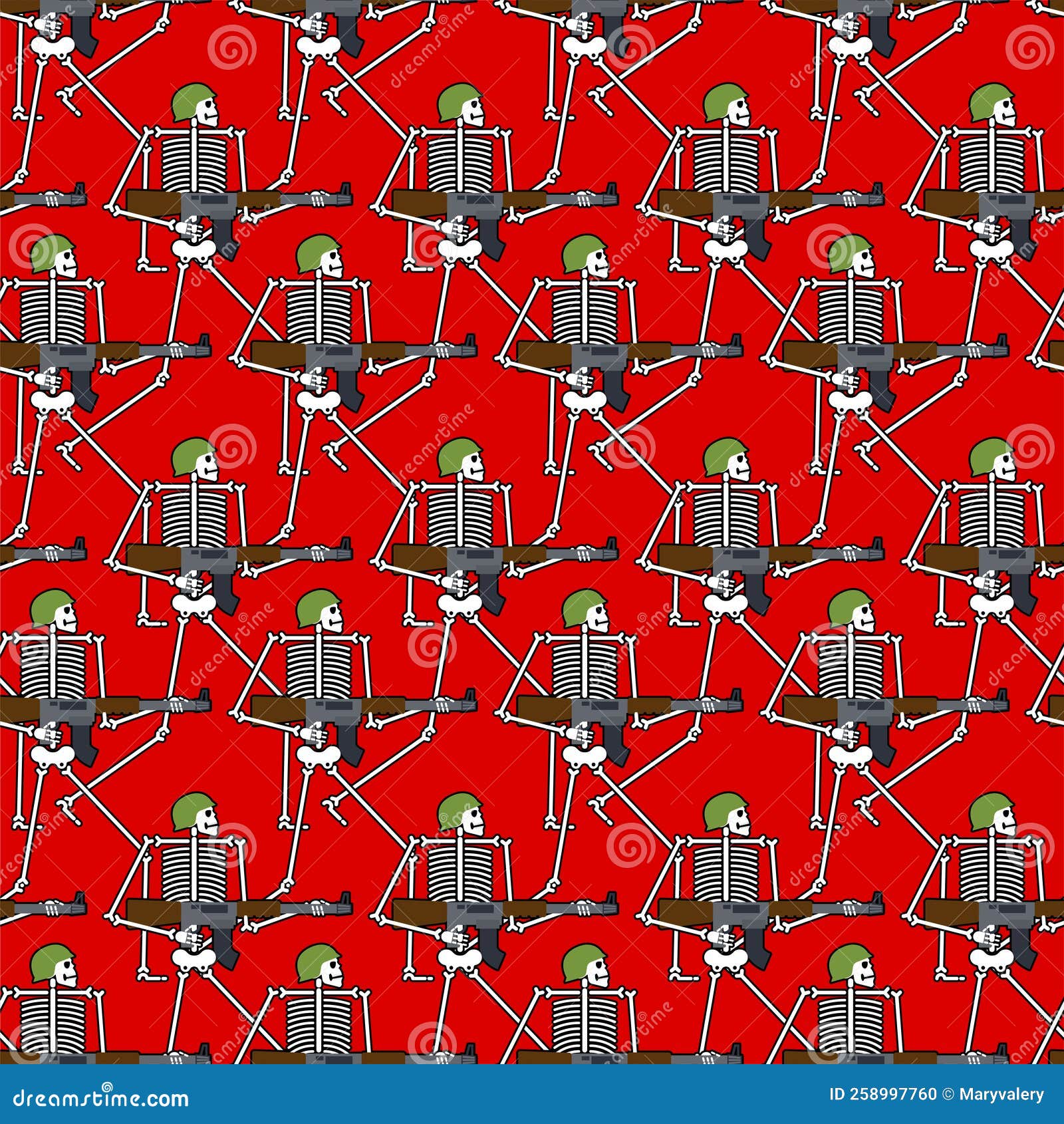 Skeleton with Gun Pattern Seamless. Deadly Soldier Background. Vector ...