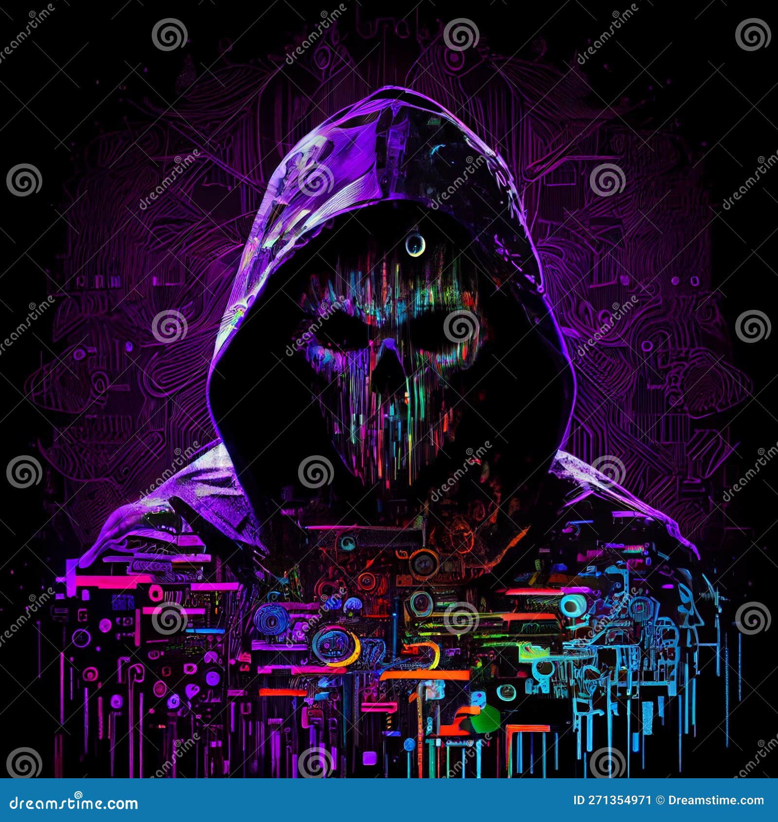 Skeleton Hacker Using the Internet. Anonymous Person from Darknet Stock ...