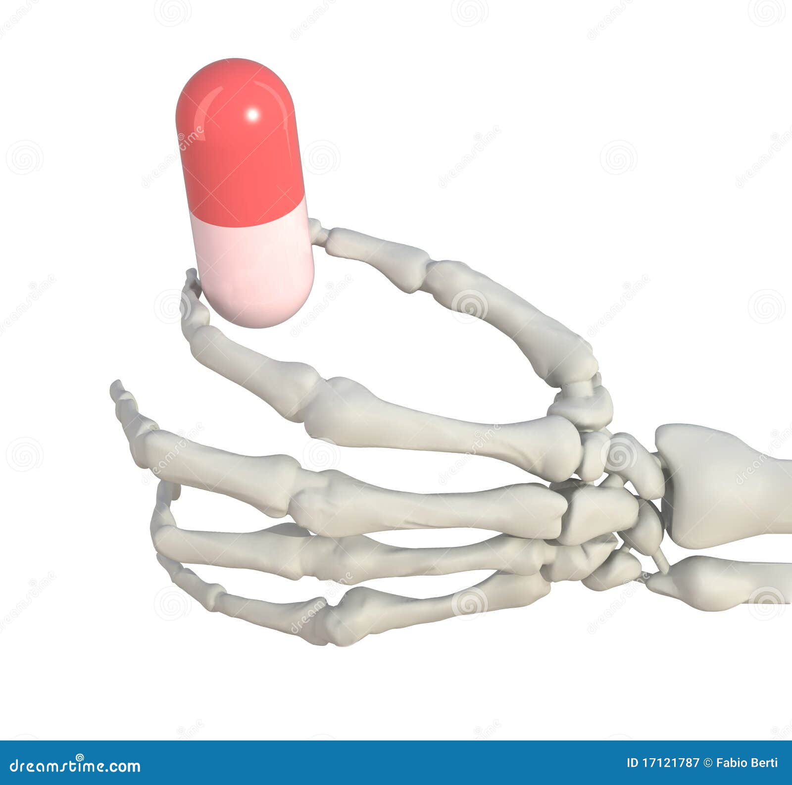 Skeleton hand with pill stock illustration. Illustration of bones ...