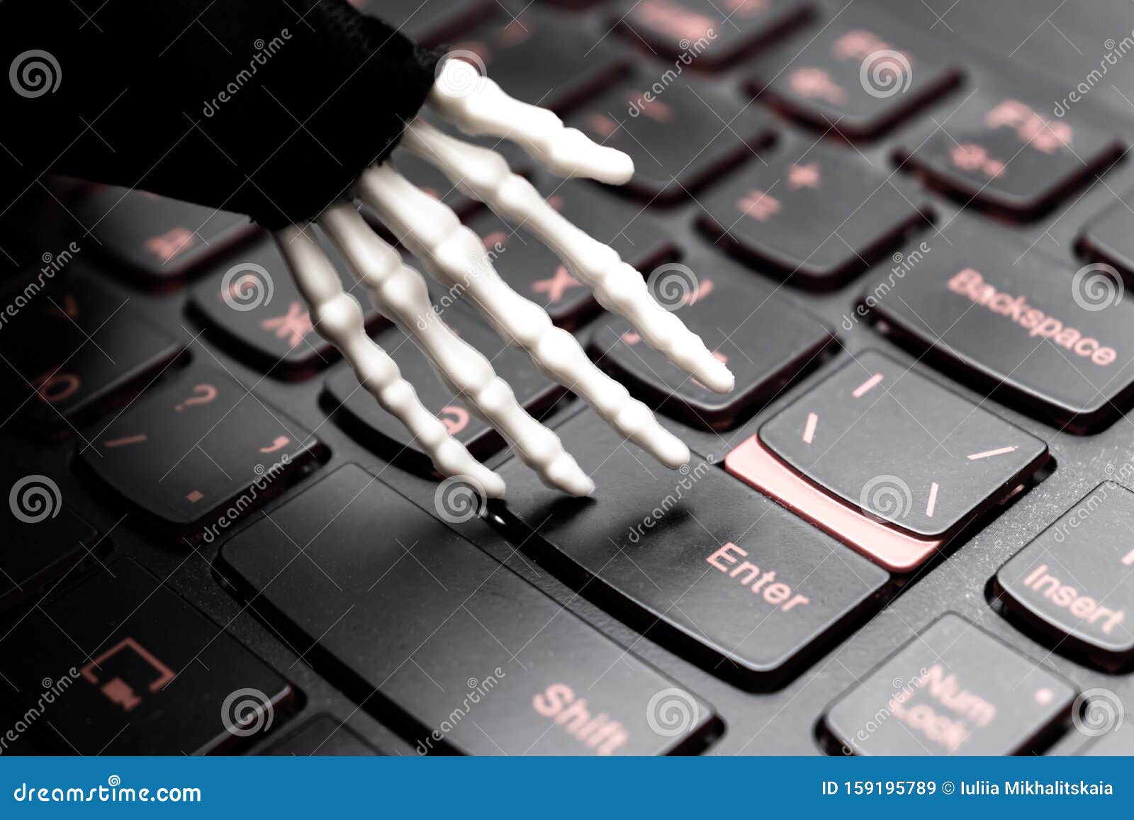 Skeleton Hand Ready To Work on Computer, Laptop Gaming Keyboard Stock ...