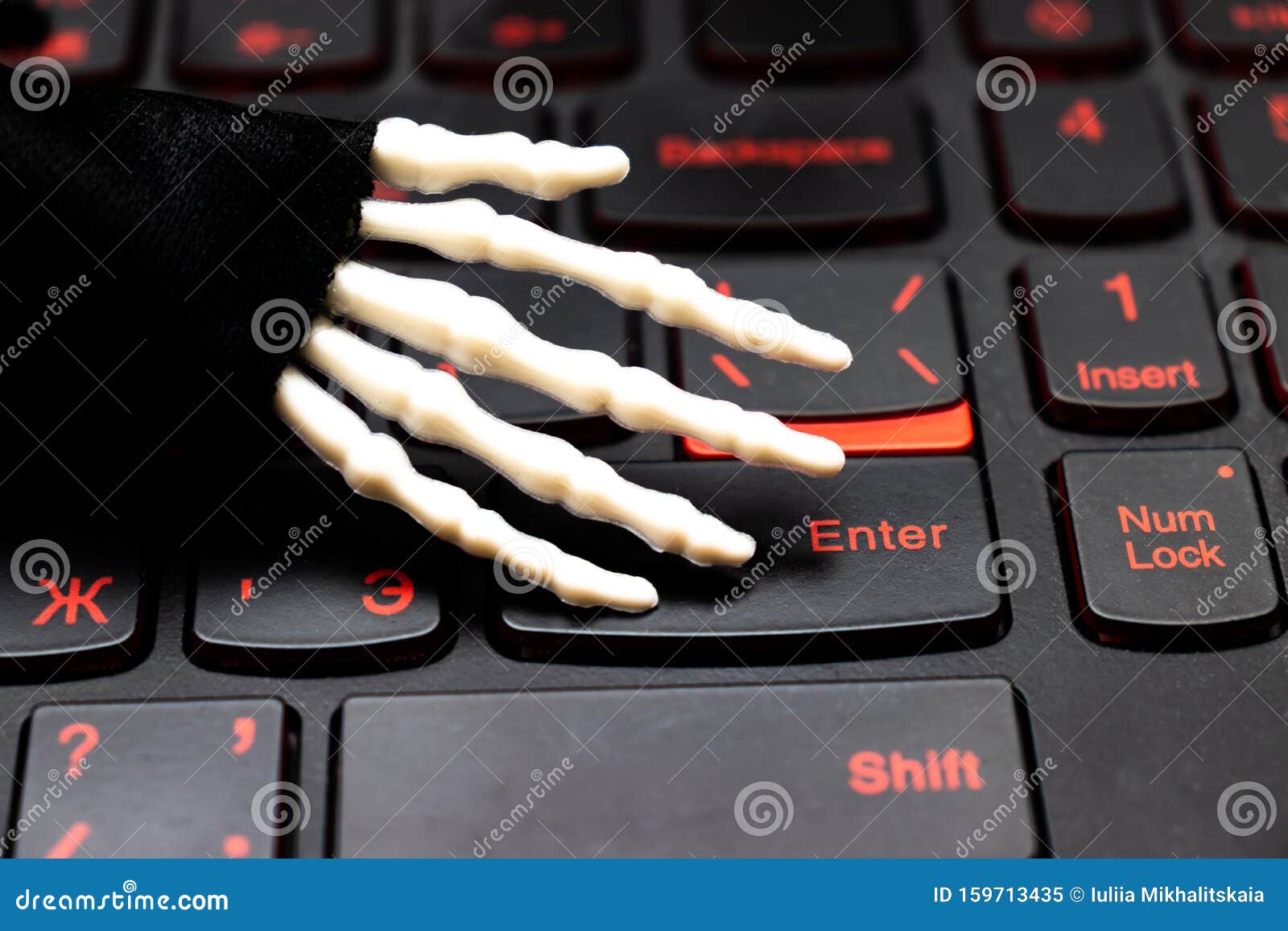 Skeleton Hand Ready To Work on Computer, Laptop Gaming Keyboard Stock ...