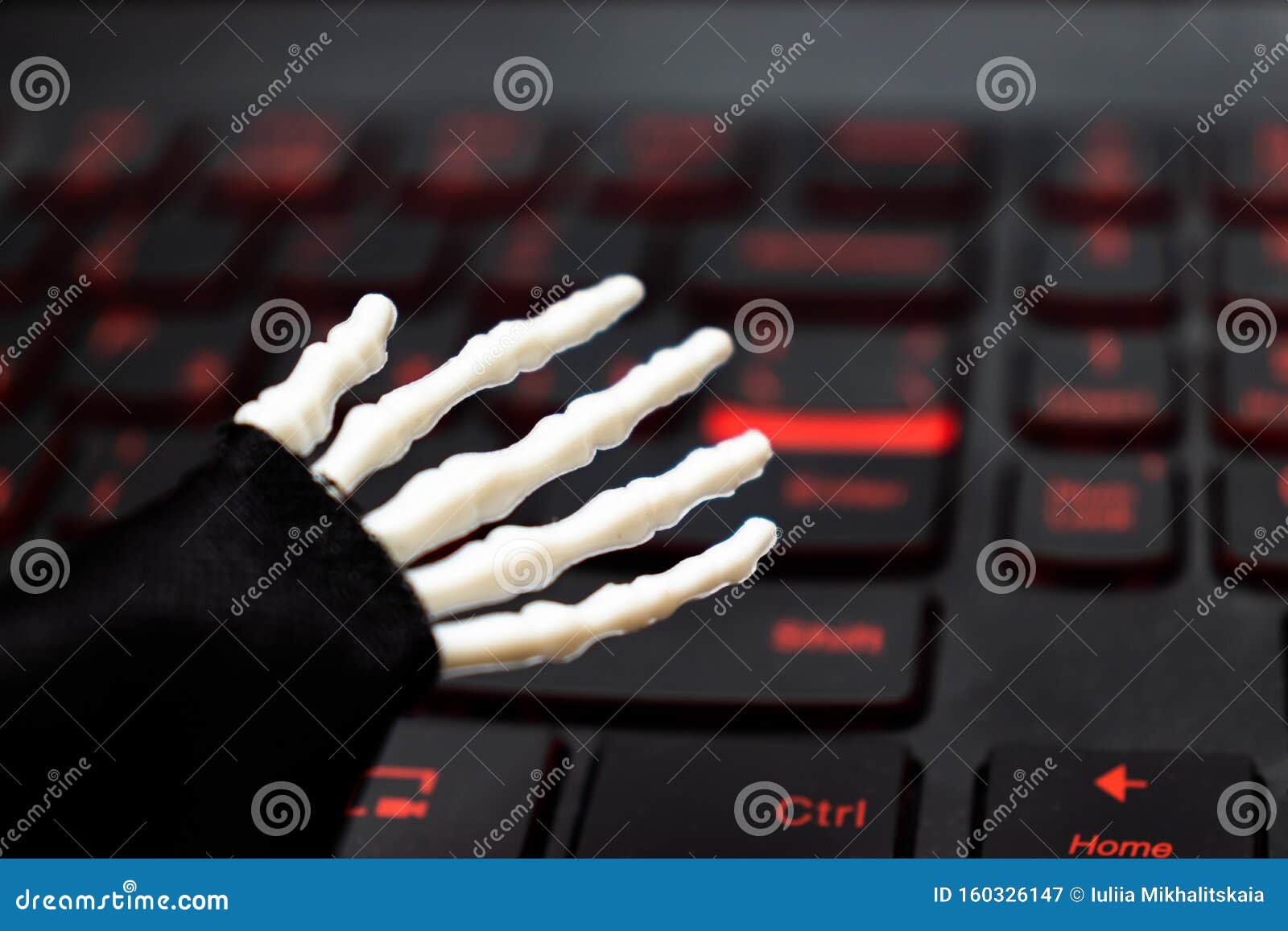 Skeleton Hand Ready To Work on Computer, Laptop Gaming Keyboard Stock ...