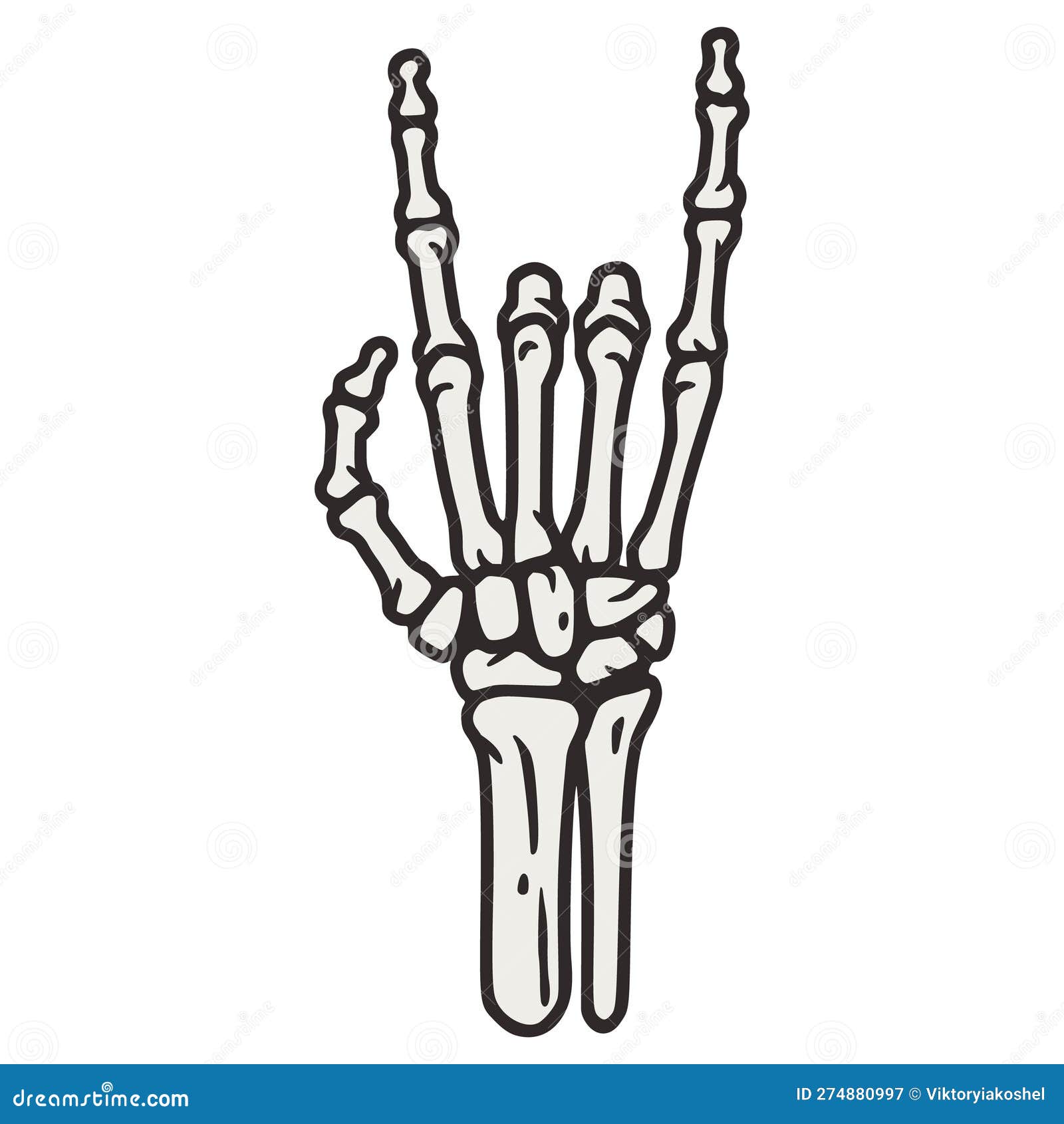 Skeleton Hand Rock Sign for Halloween Design. Hand Bones Gesture ...