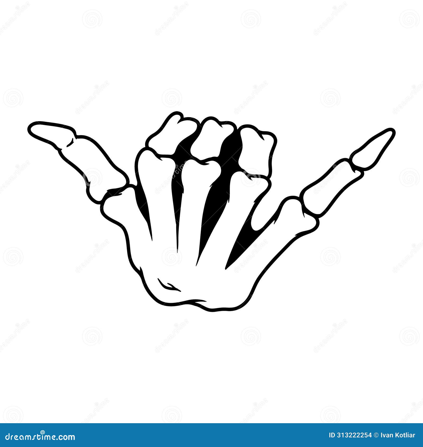 Skeleton Hand with Shaka Sign. Vector Stock Vector - Illustration of ...