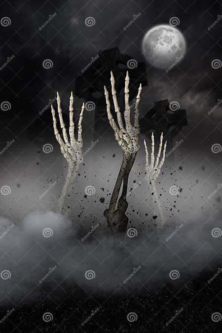 Skeleton Hands Bursting from the Grave Stock Photo - Image of cloud ...