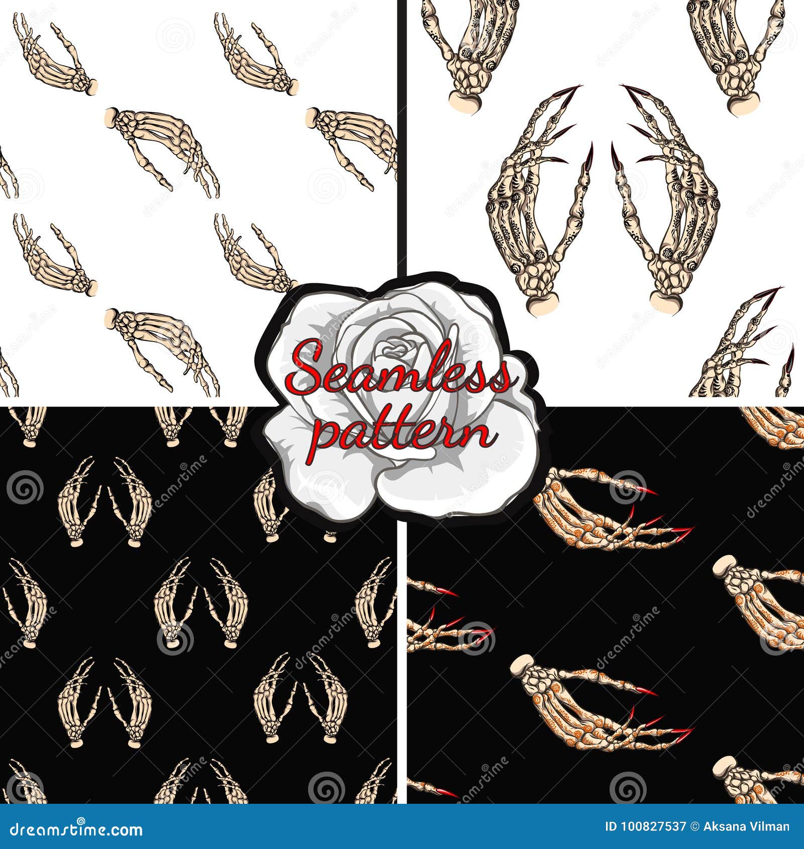 Skeleton Hands. Seamless Patterns Stock Vector - Illustration of ...