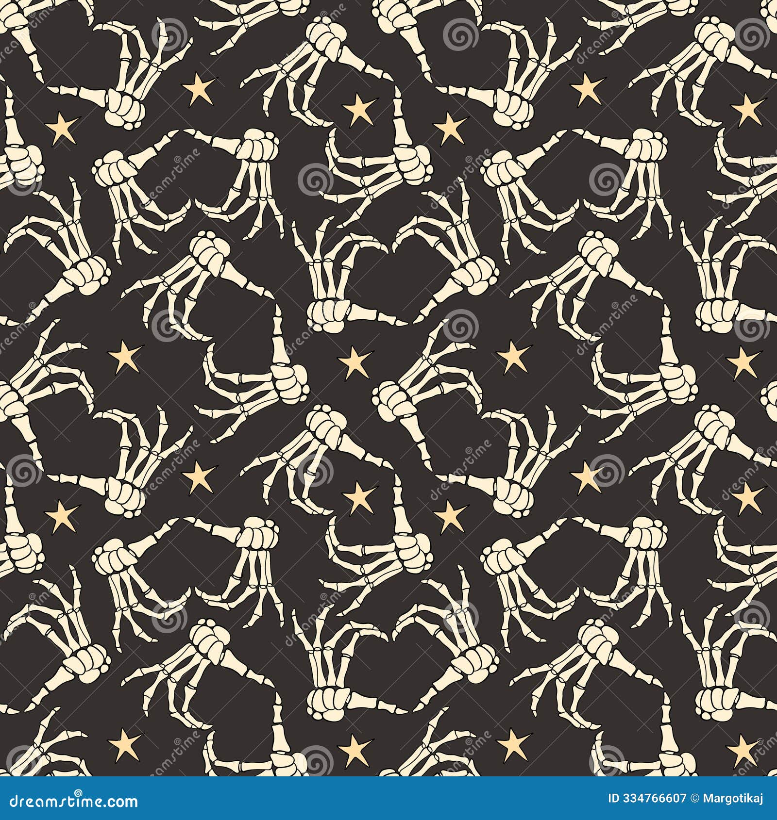 Skeleton Hands with Stars Seamless Pattern on Dark Background Stock ...