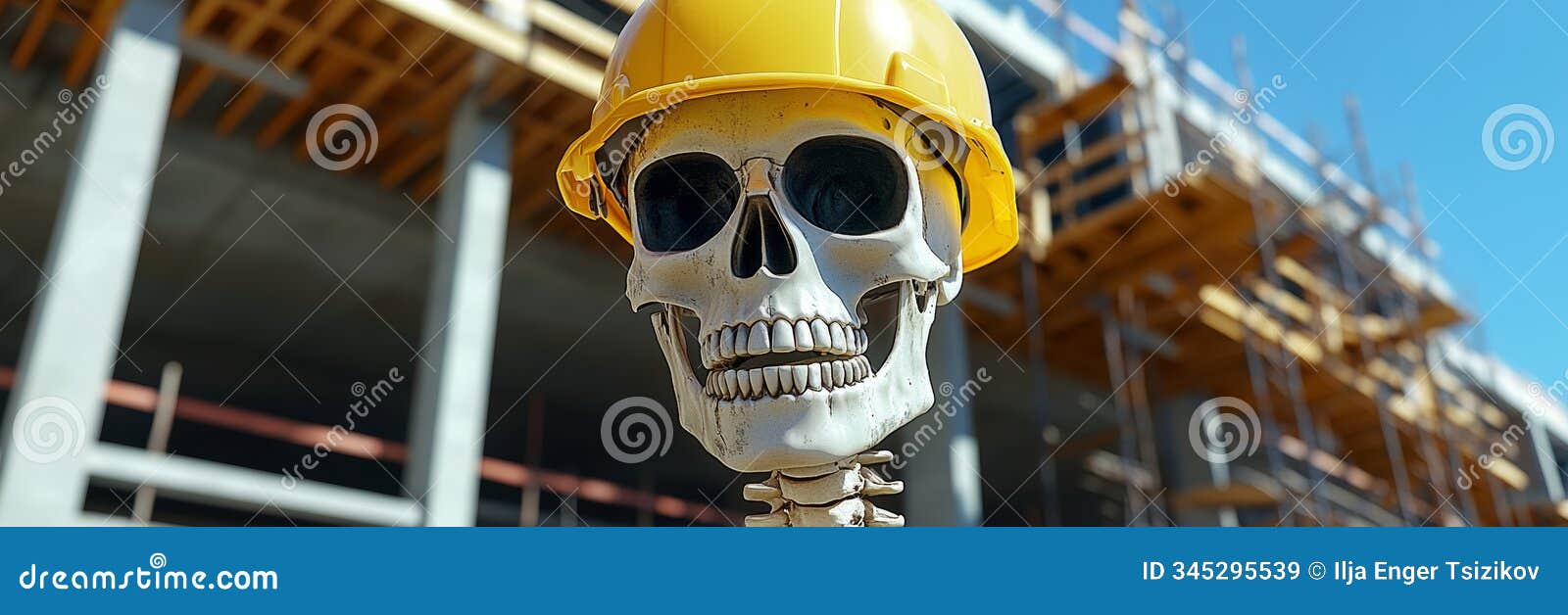 Skeleton in Hard Hat on Construction Site. Concept of Safety, Risk and ...