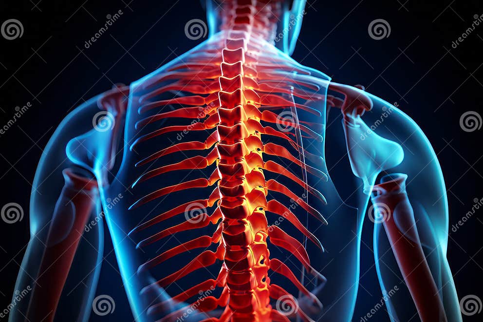 Skeleton with Highlighted Back and Neck Highlighted in Red. Generative ...