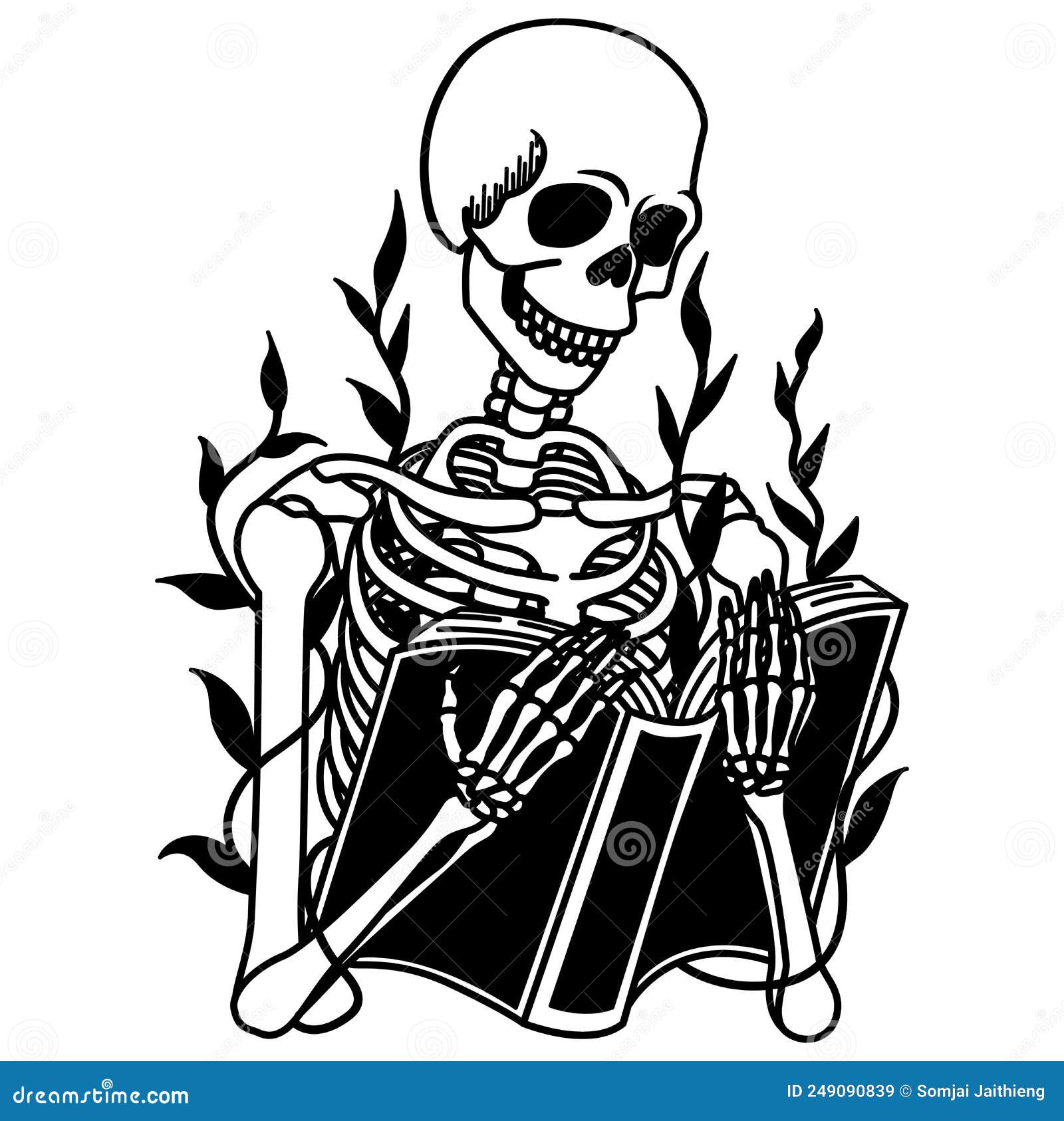 Skeleton Holding Book for Design Element. Vector Illustration Stock ...