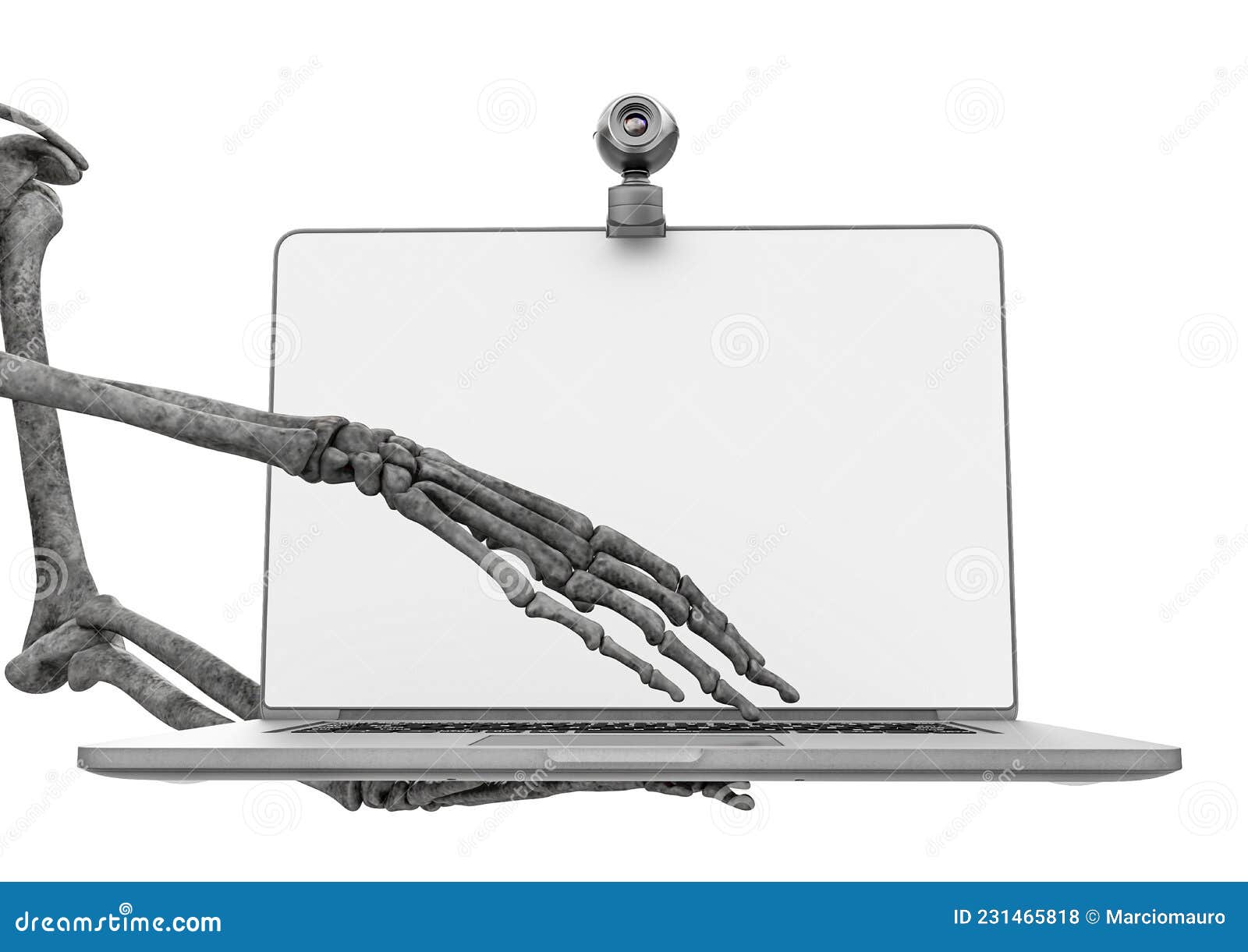 Skeleton is Holding a Laptop Close Up Stock Illustration - Illustration ...