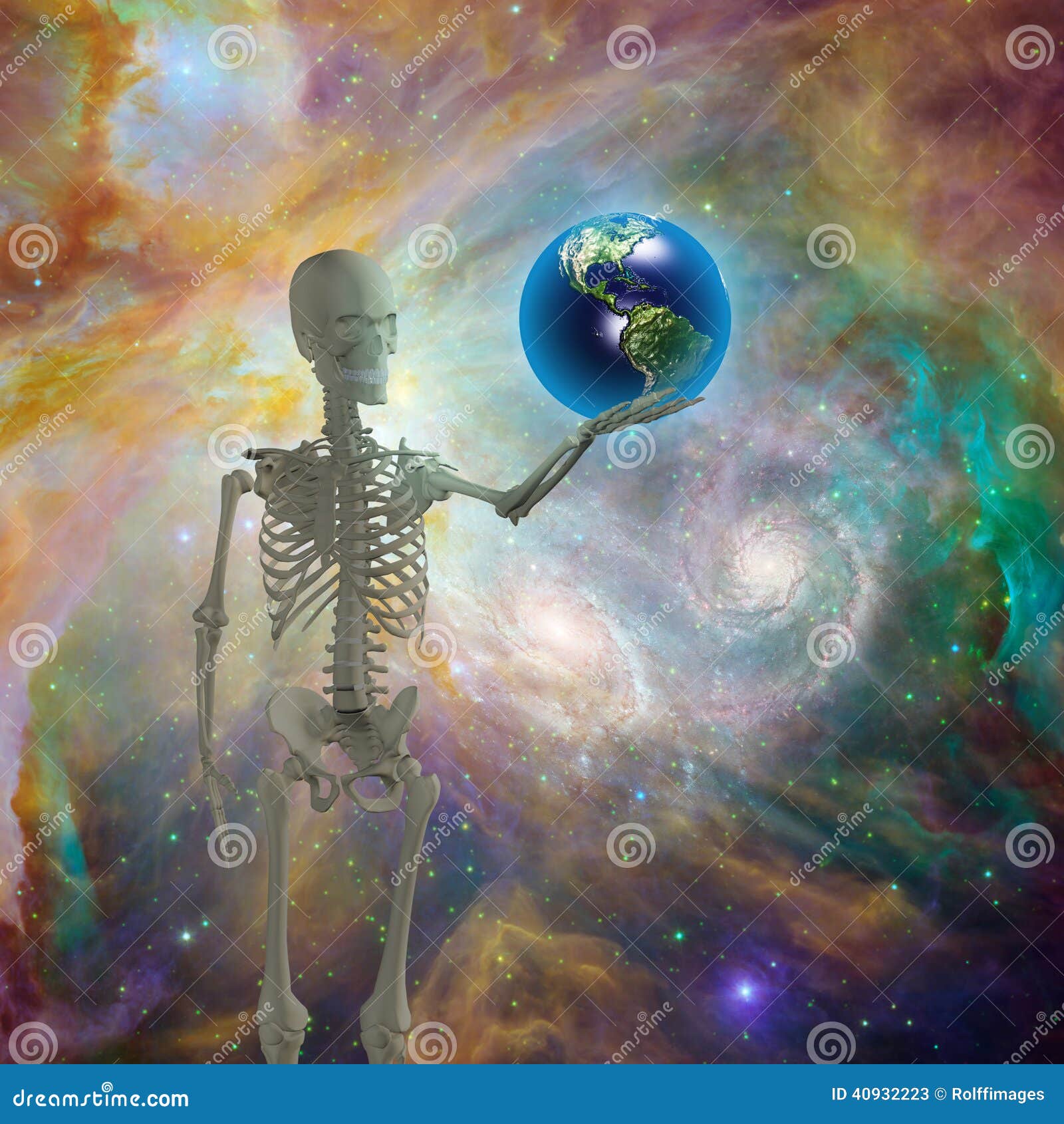 Skeleton holds earth stock illustration. Illustration of cosmos - 40932223
