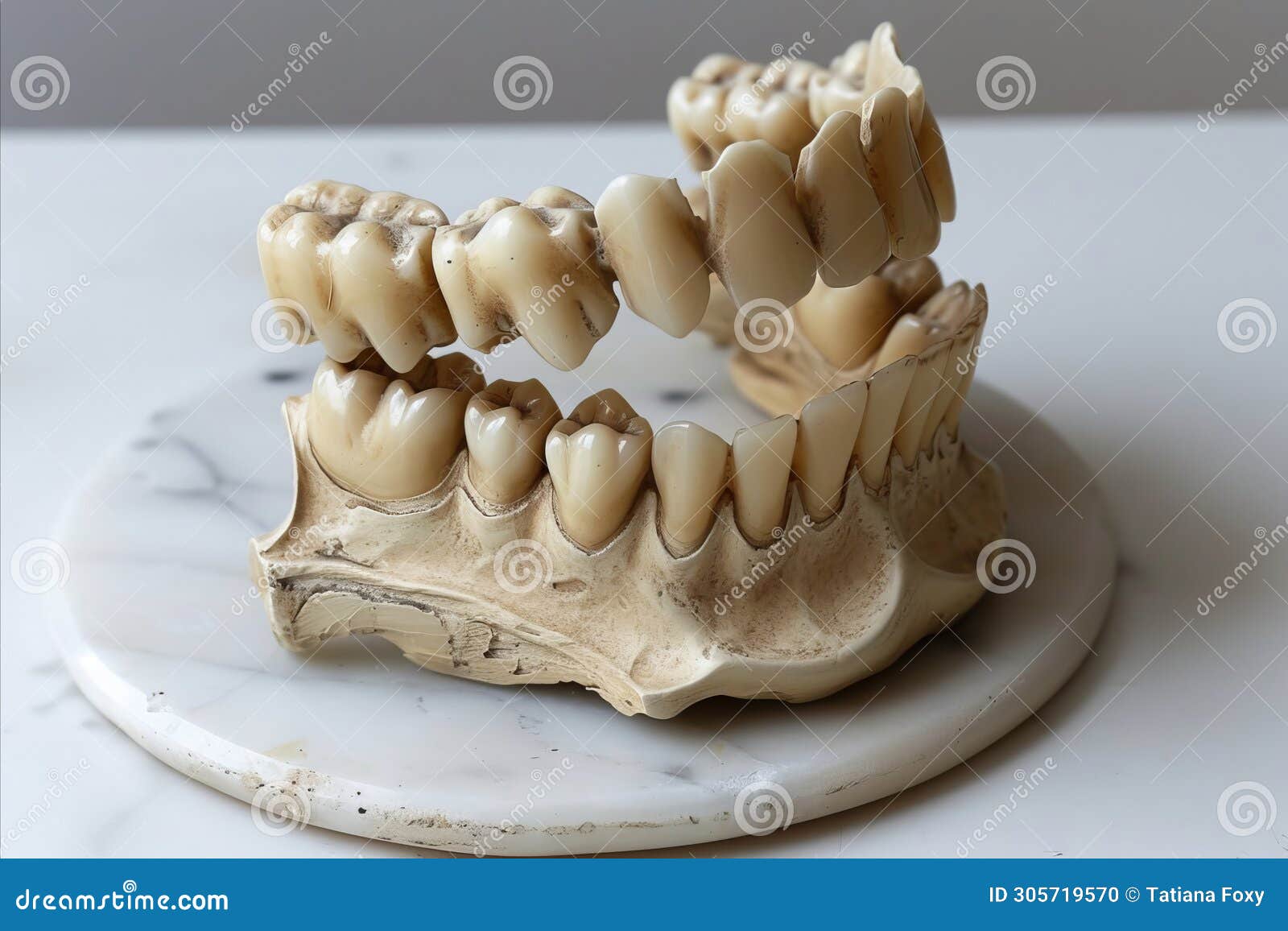 Skeleton Jaw with Teeth with Plaque on Marble Surface Stock Photo ...