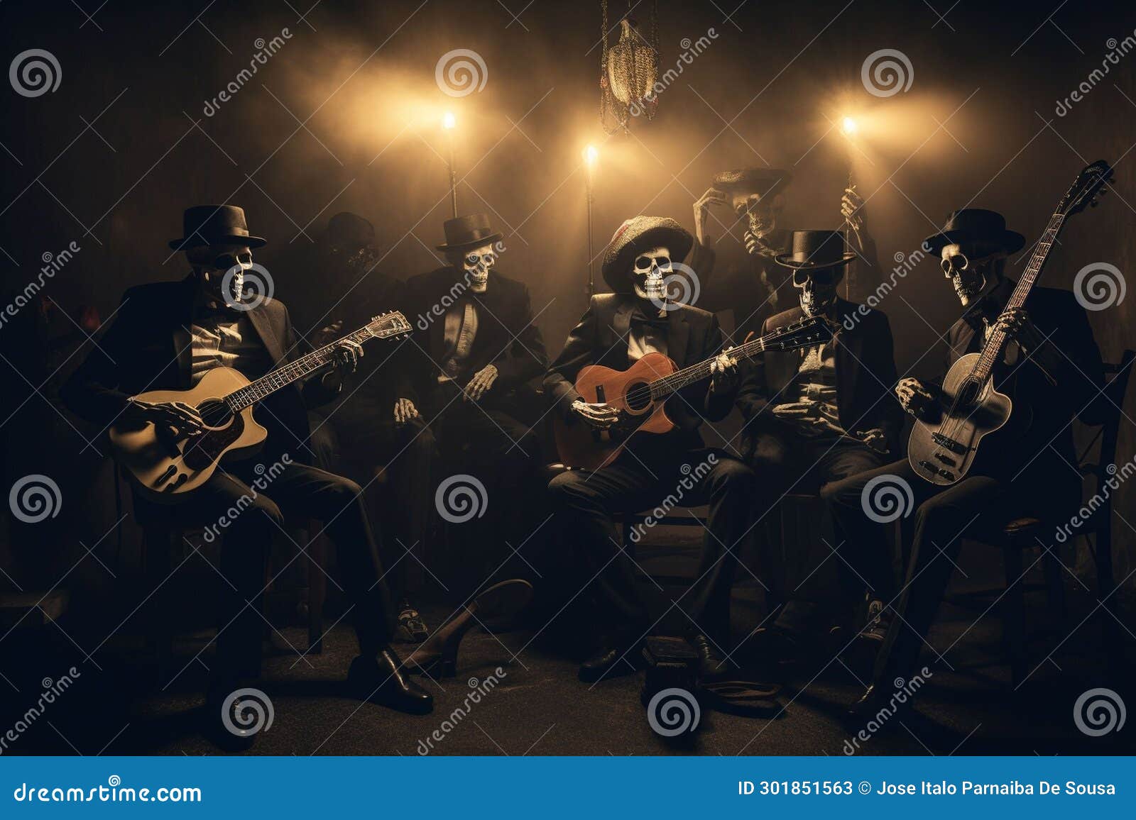 Skeleton Jazz Band Skeletons Playing Jazz in a Stock Illustration ...