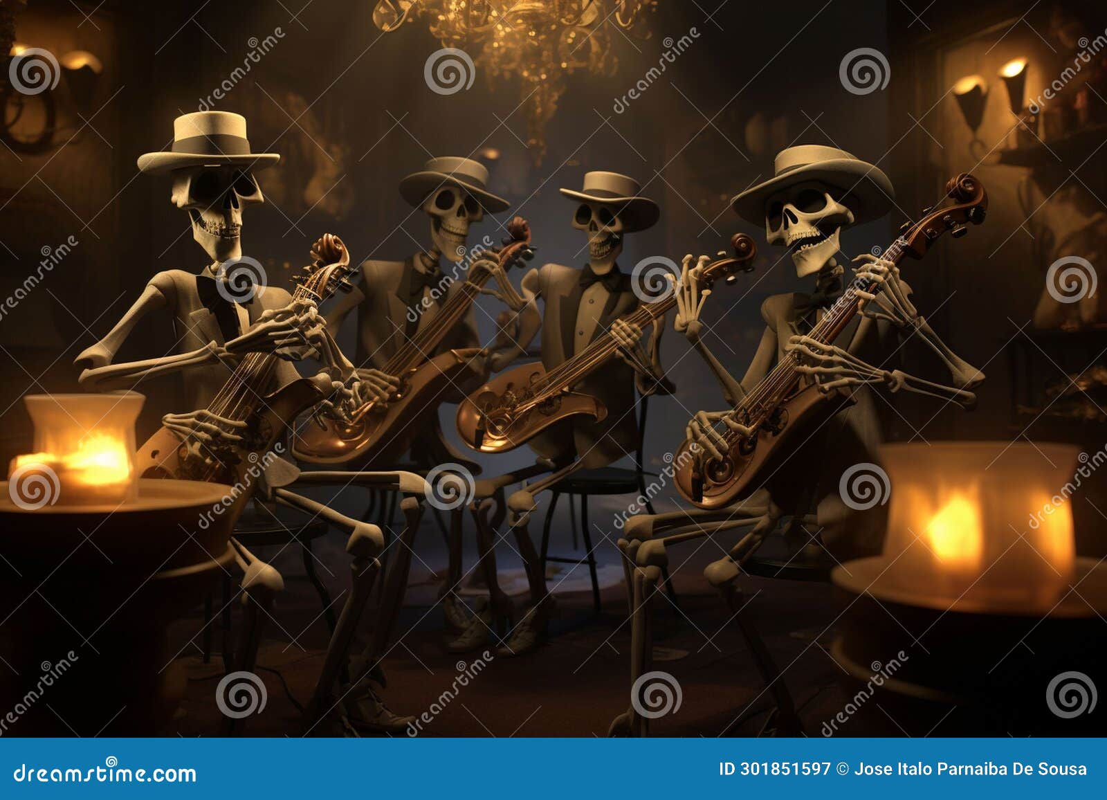 Skeleton Jazz Band Skeletons Playing Jazz in a Stock Illustration ...