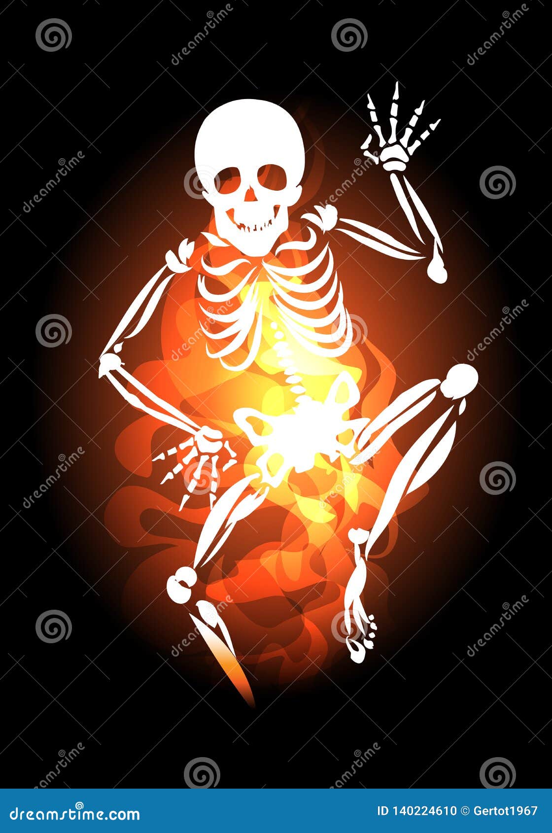 Skeleton Jumps Out of Hell Fire Stock Vector - Illustration of human ...