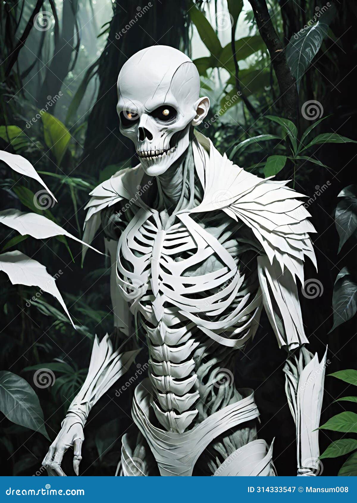 Skeleton in a Jungle Background Stock Illustration - Illustration of ...