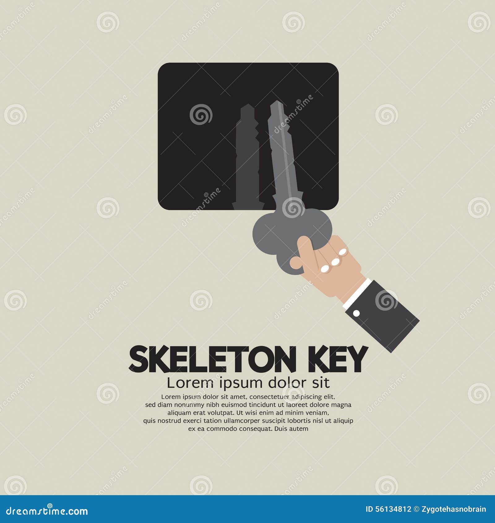 Skeleton Key in Hand. stock vector. Illustration of security - 56134812