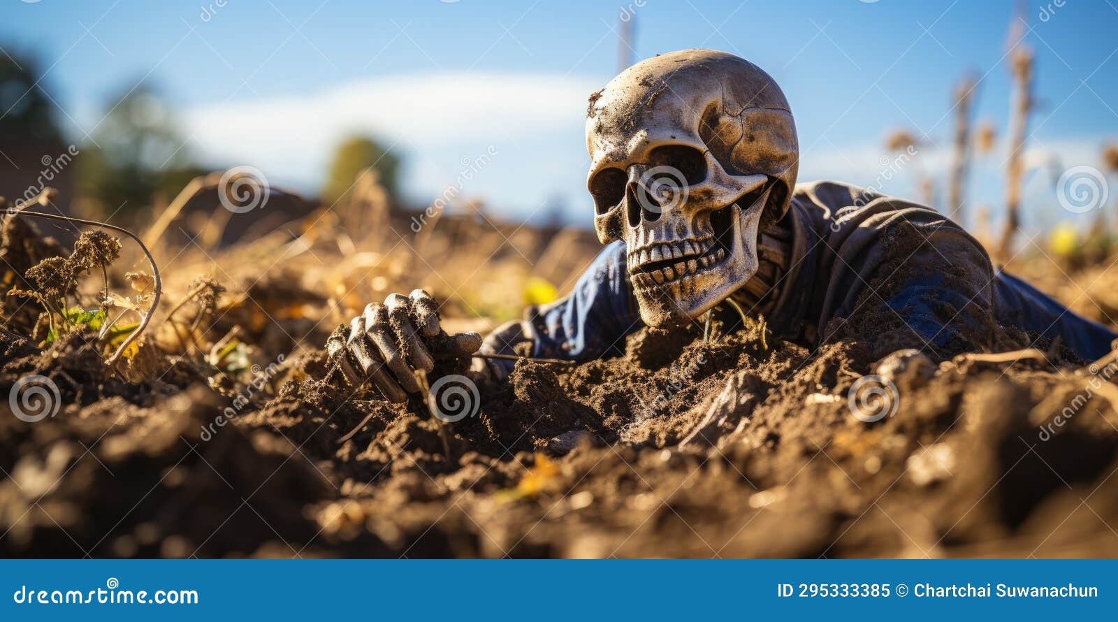 A Skeleton Lay on the Spooky Ground. Skeleton Like Death by Generative ...