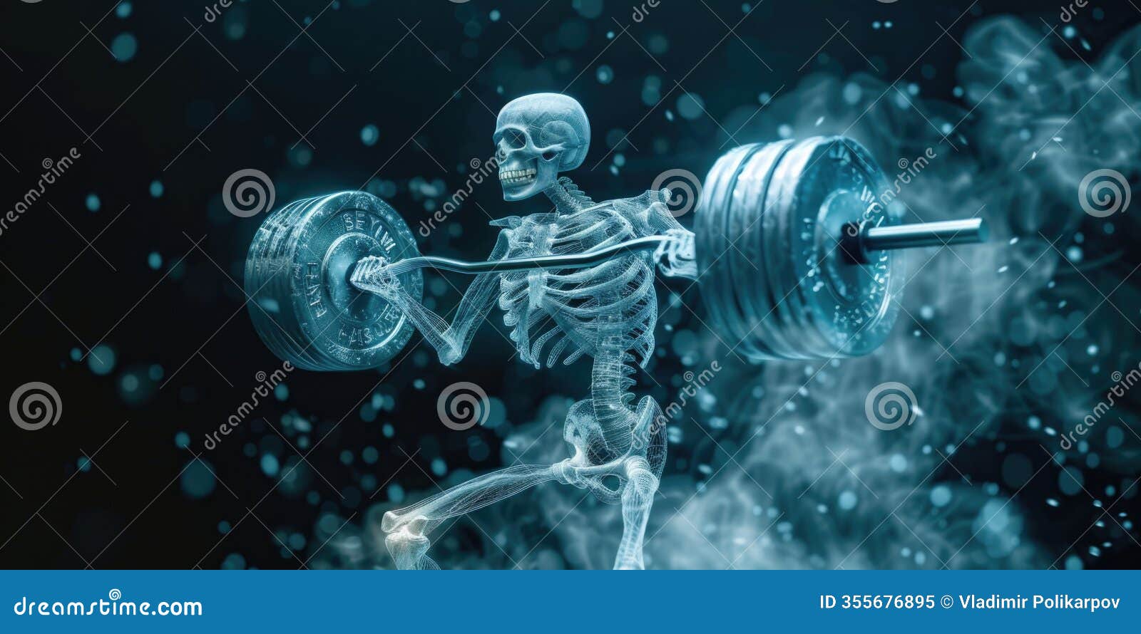 A Skeleton Lifting a Barbell in Mid-air Stock Image - Image of dark ...