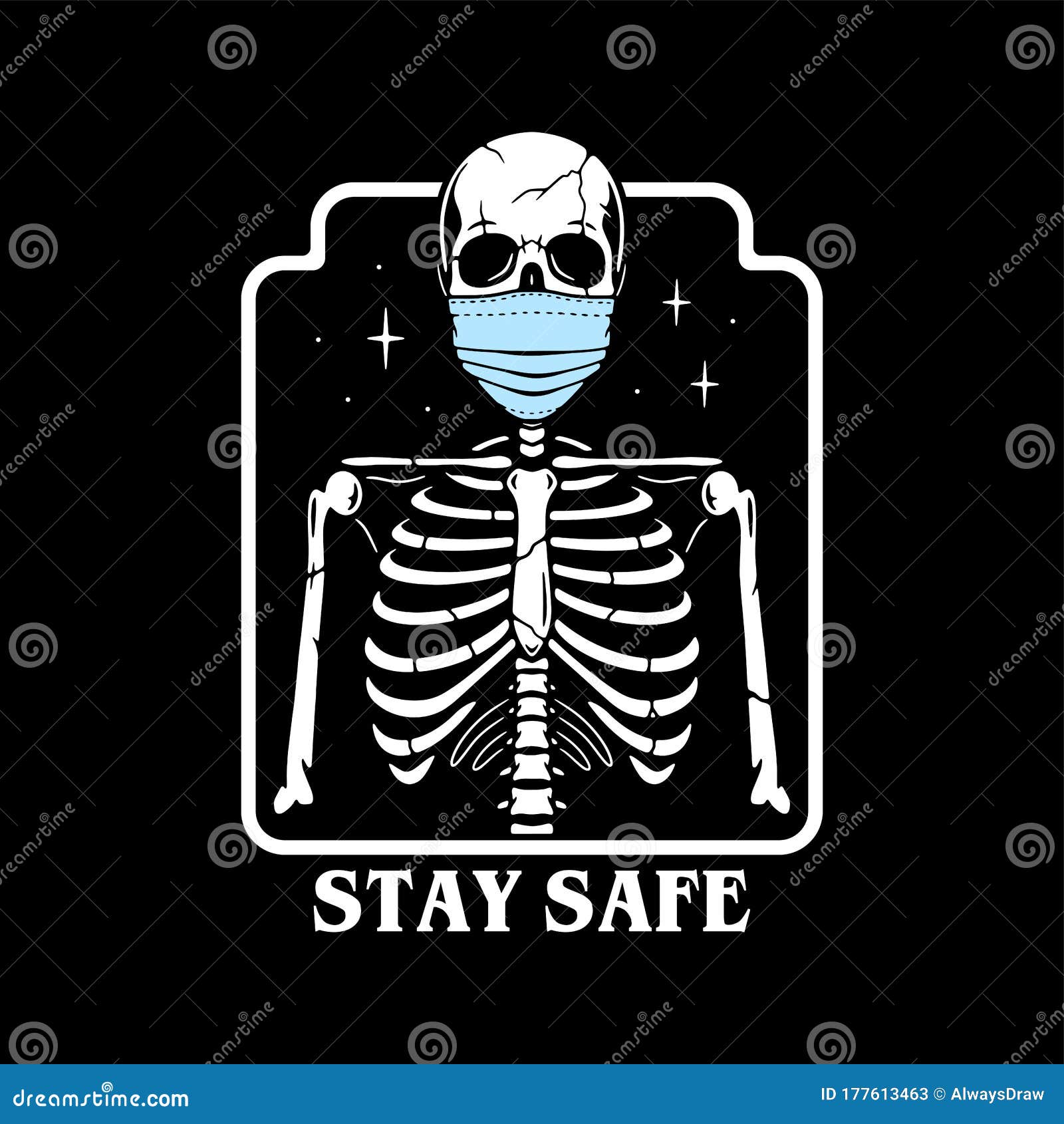 SKELETON in a MEDICAL MASK WHITE BLACK Stock Vector - Illustration of ...