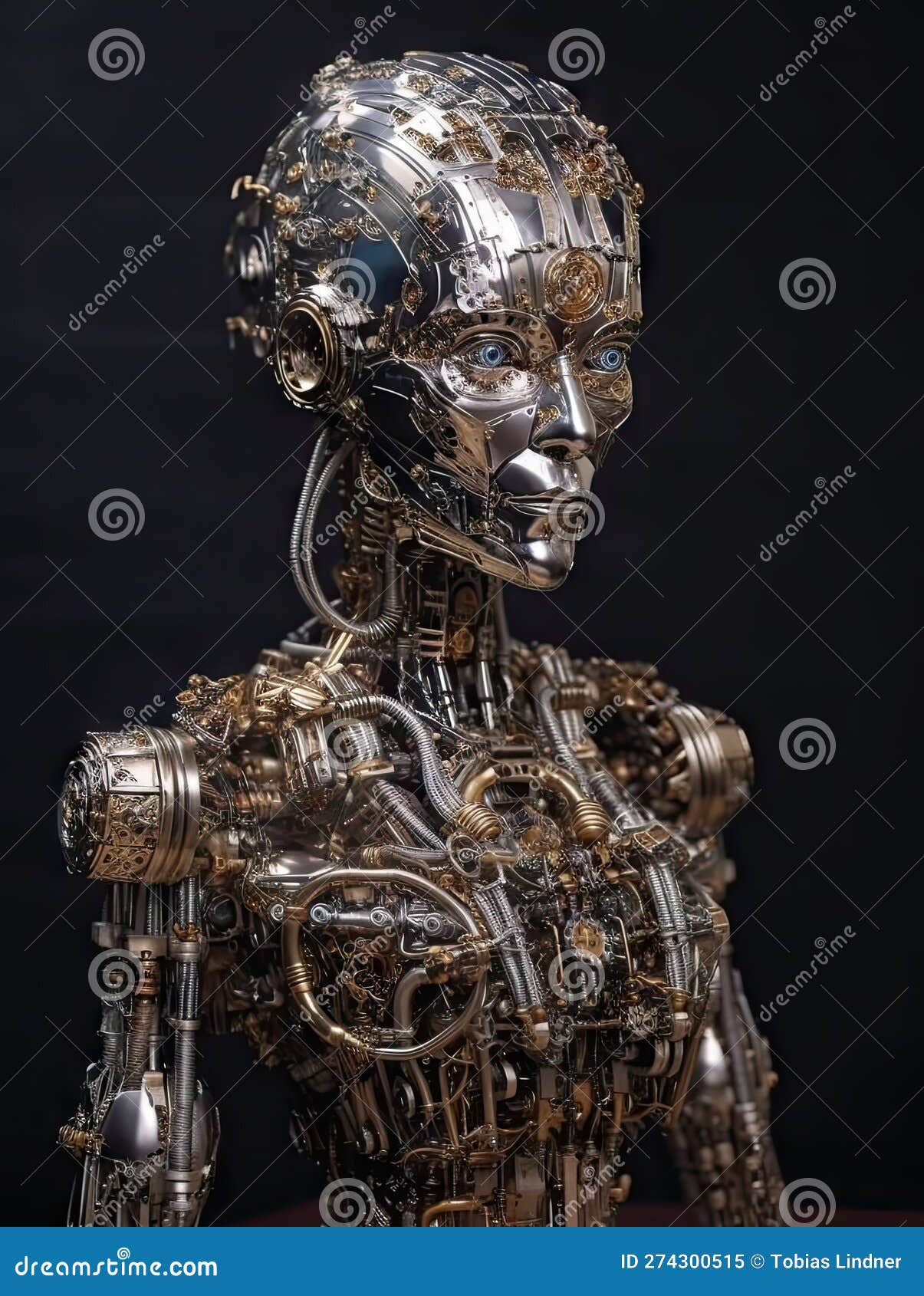 Skeleton of a Metallic Humanoid Female Robot Stock Illustration ...