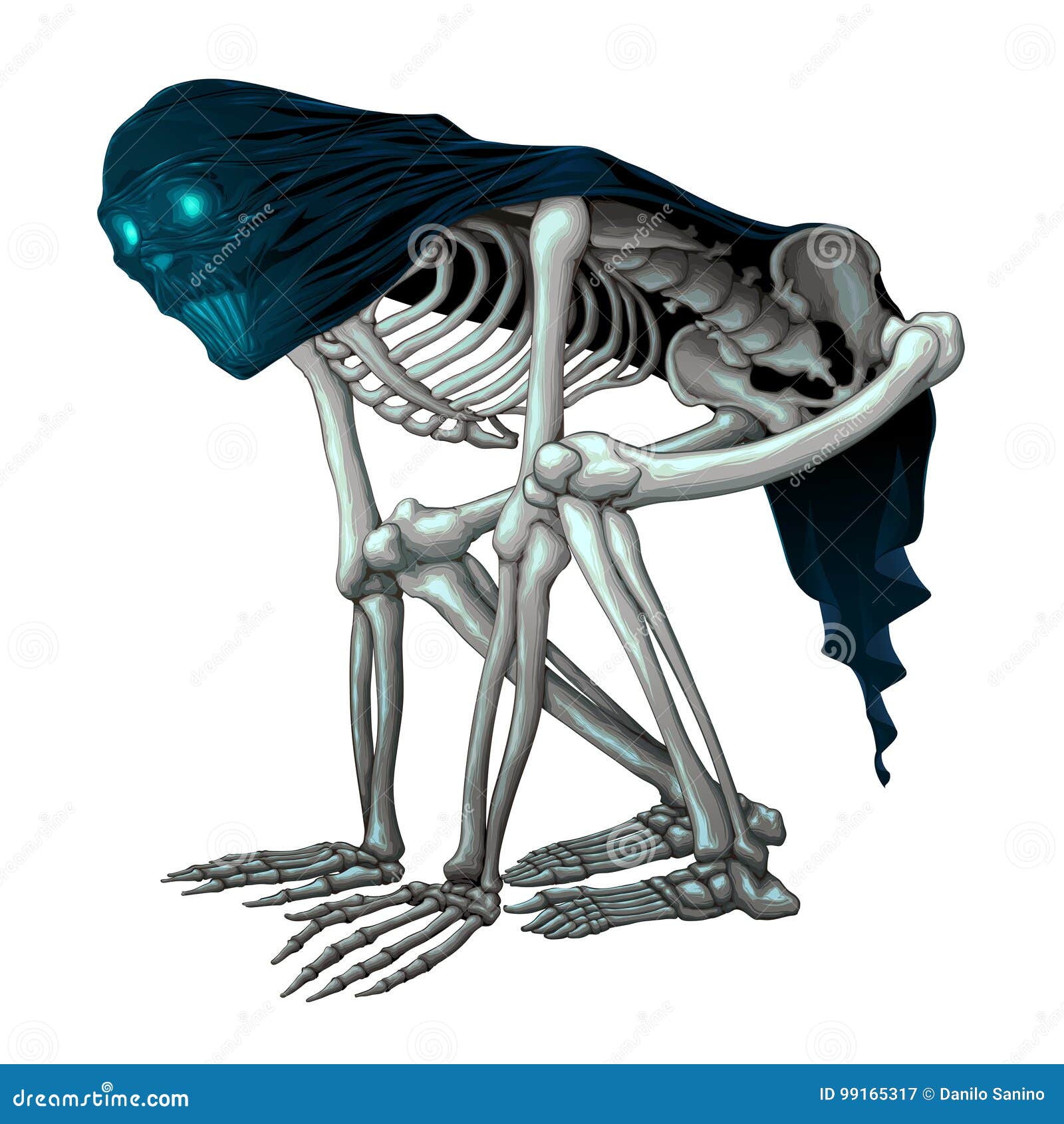 Skeleton Monster with Veil on Skull Stock Vector - Illustration of ...